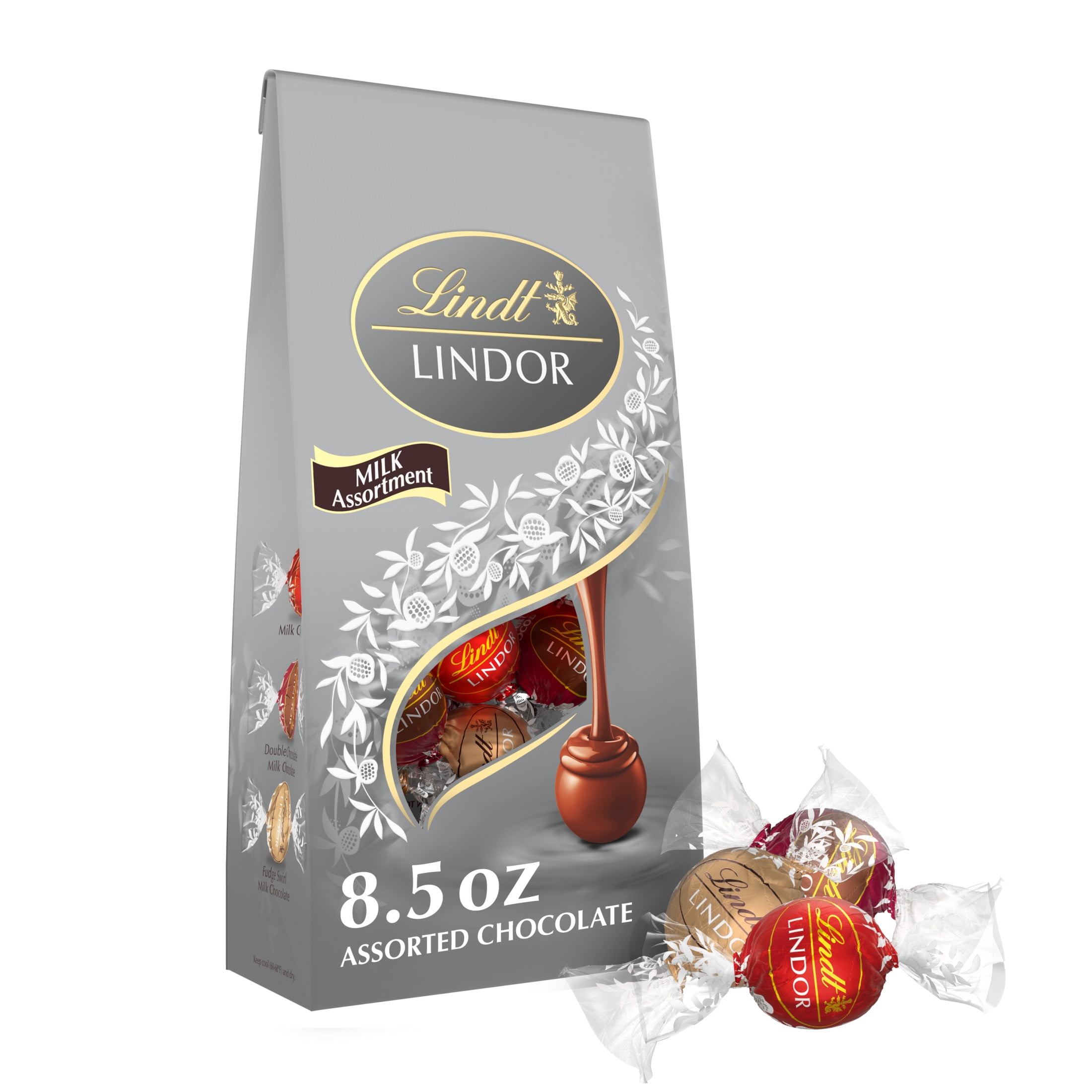 Lindt Lindor Milk Assorted Chocolate Candy Truffles, 8.5 oz, Bag ...