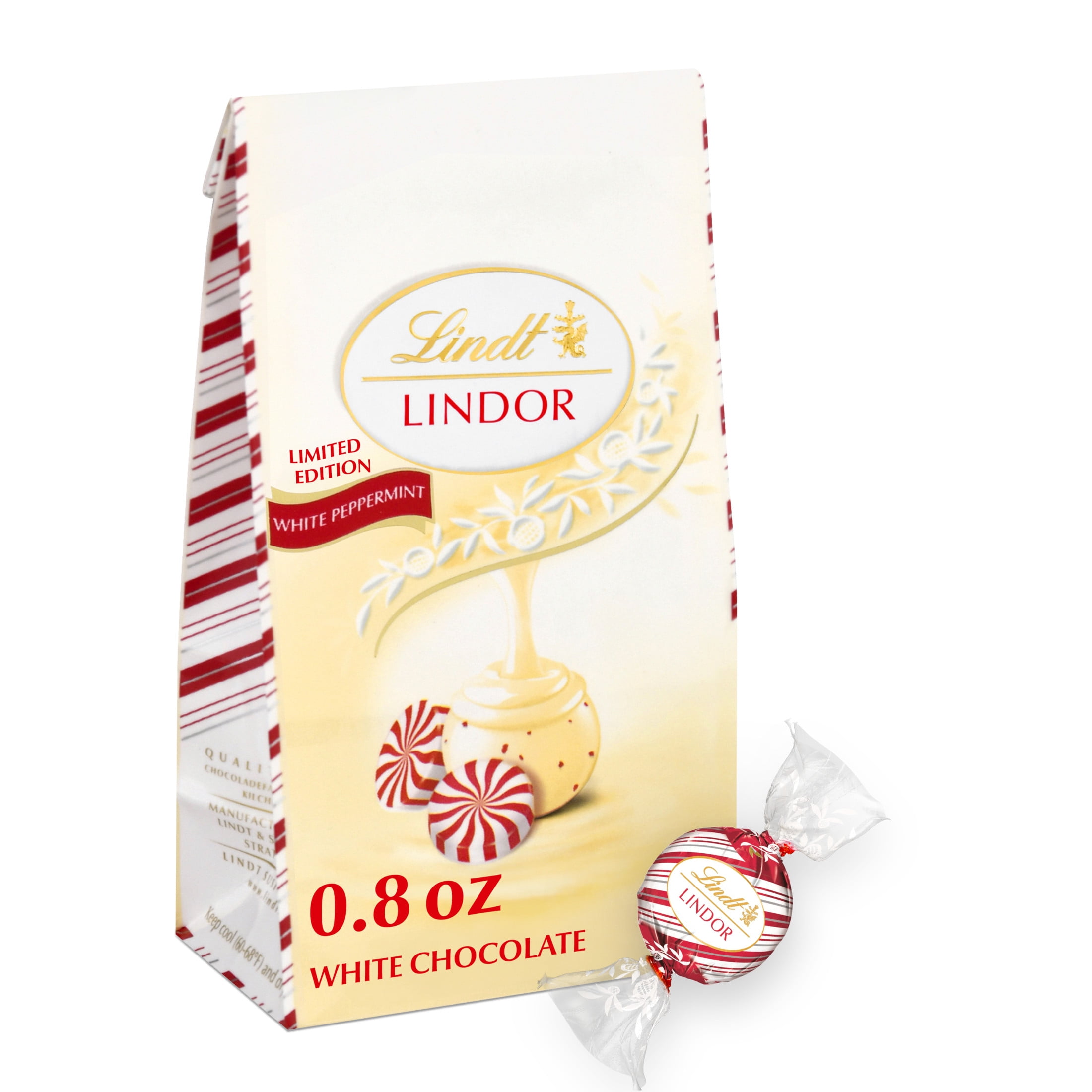 Lindt Lindor Peppermint White Chocolate Christmas Candy Truffles, 0.8 ...