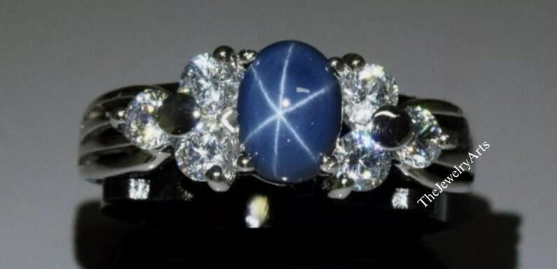 Lindy Star Sapphire Ring Engagement Ring 925 Sterling Silver Blue Star ...