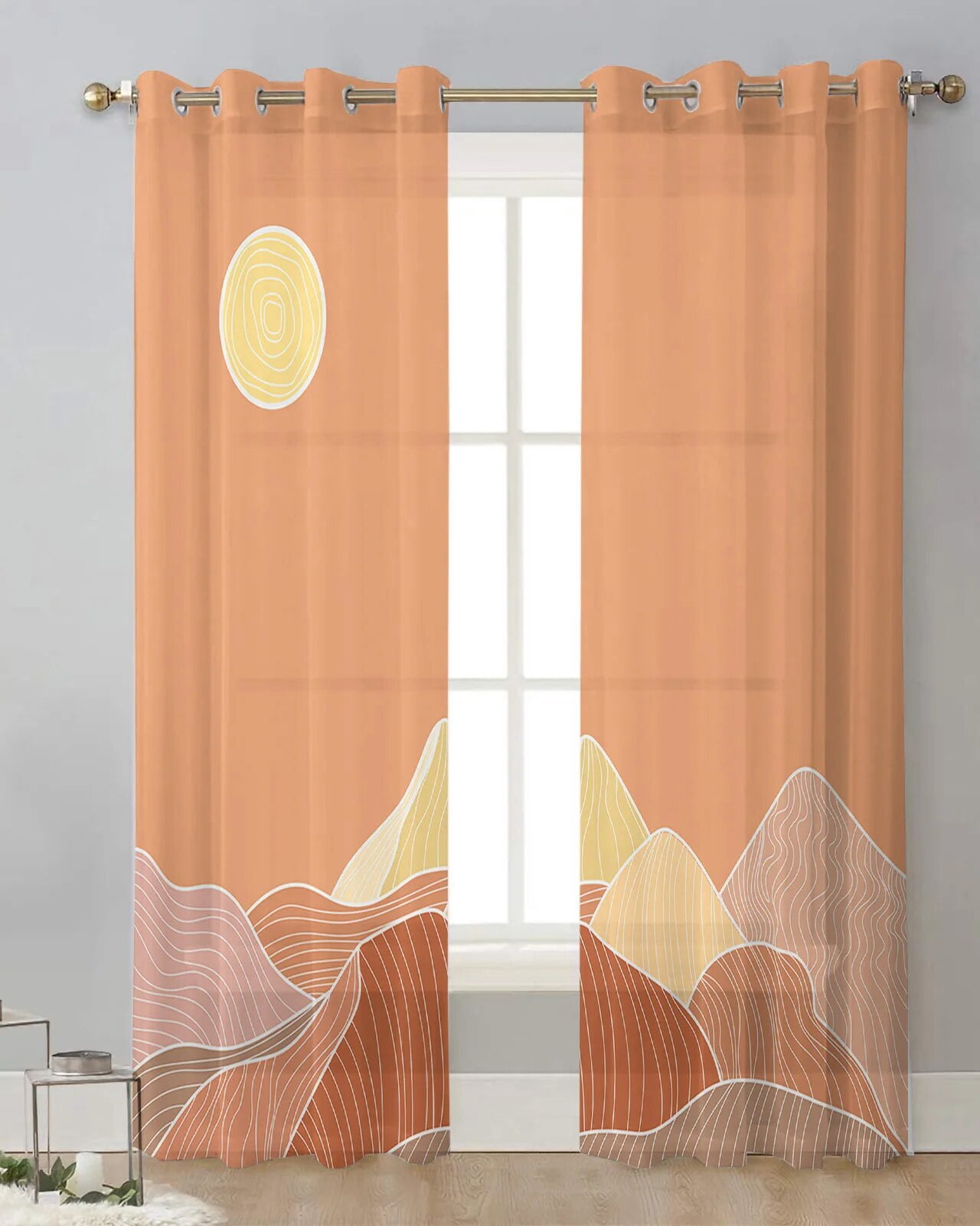 Line Abstract Mountain Scenery Sun Voile Hanging Curtain Living Room ...