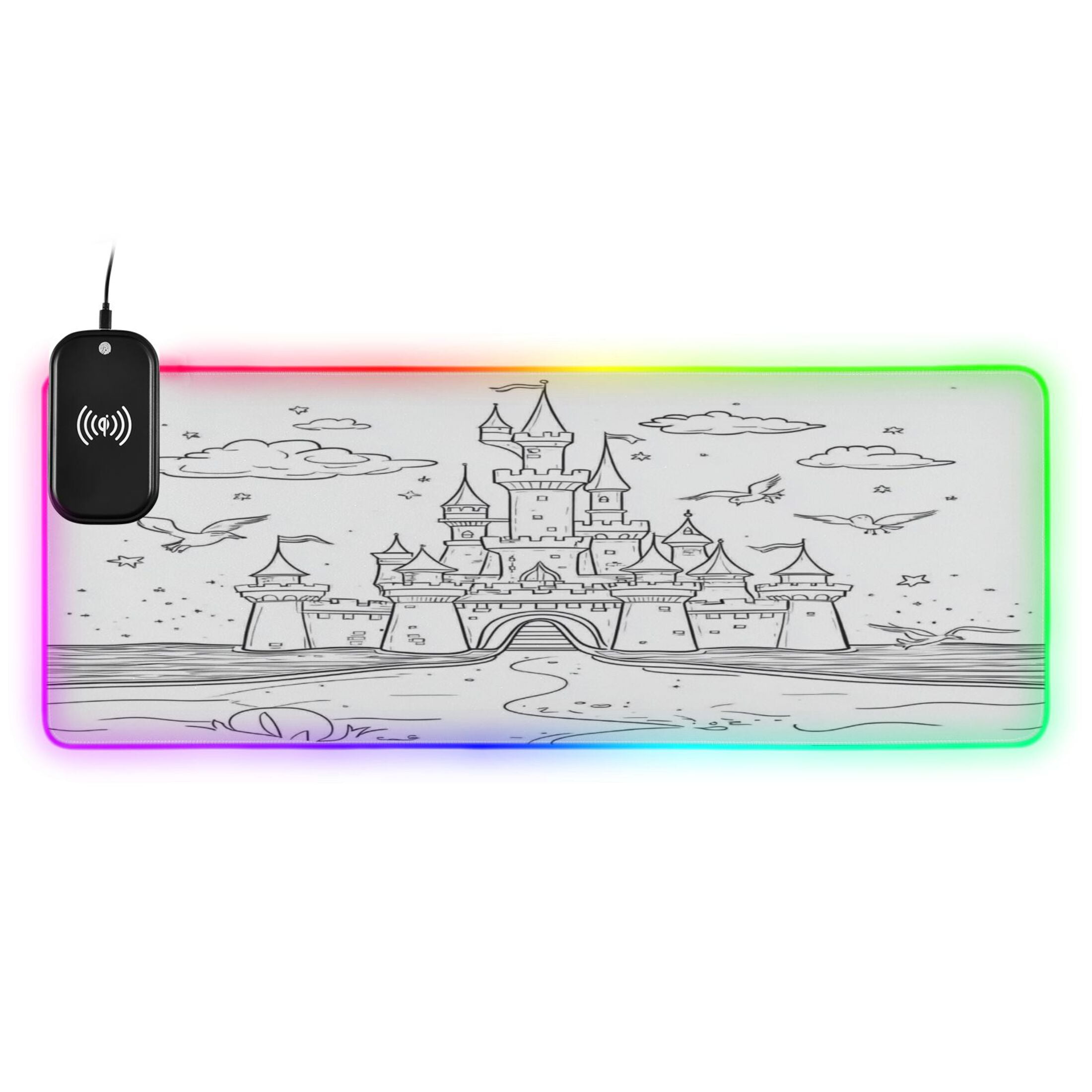 Line Art Castle Large RGB Gaming Mouse Pad with Fast Wireless Charging ...