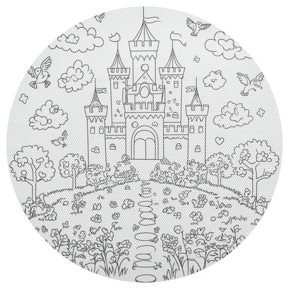Line Art Castle Pattern 15.4in Diameter PVC Plate Mat, Heat-Resistant ...