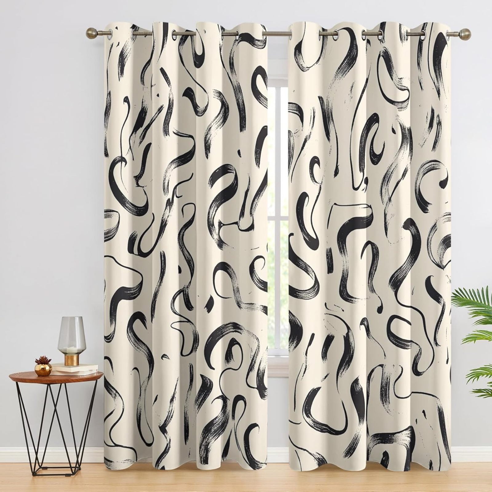 Line Art Curtains For Bedroom, Abstract Ink Painting Drapes, Modern ...