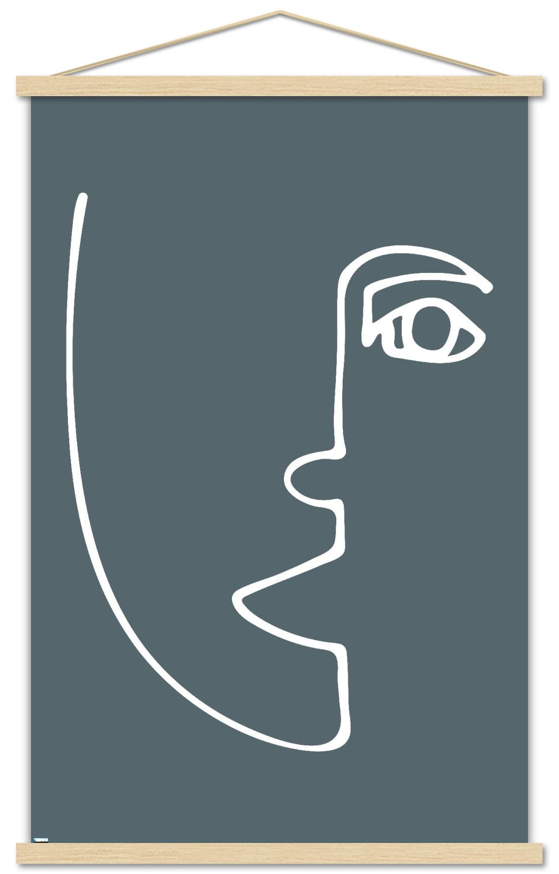Line Art - Face Wall Poster with Magnetic Frame, 22.375" x 34 ...