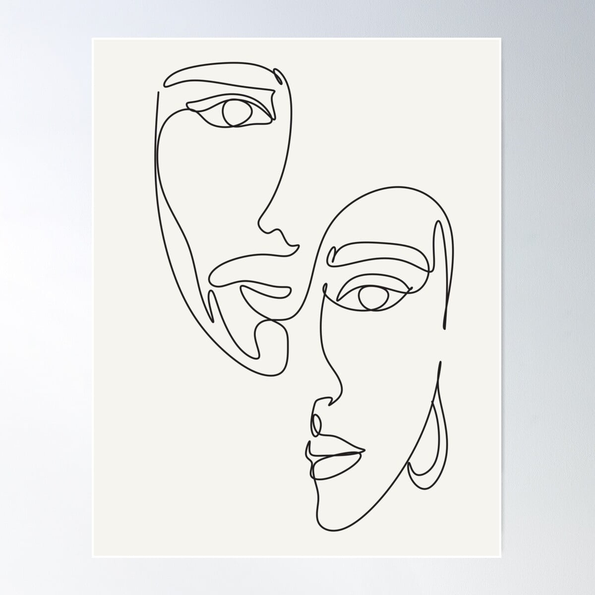 Line Art Faces Design, Minimalist Woman And Man Face Artwork Poster ...