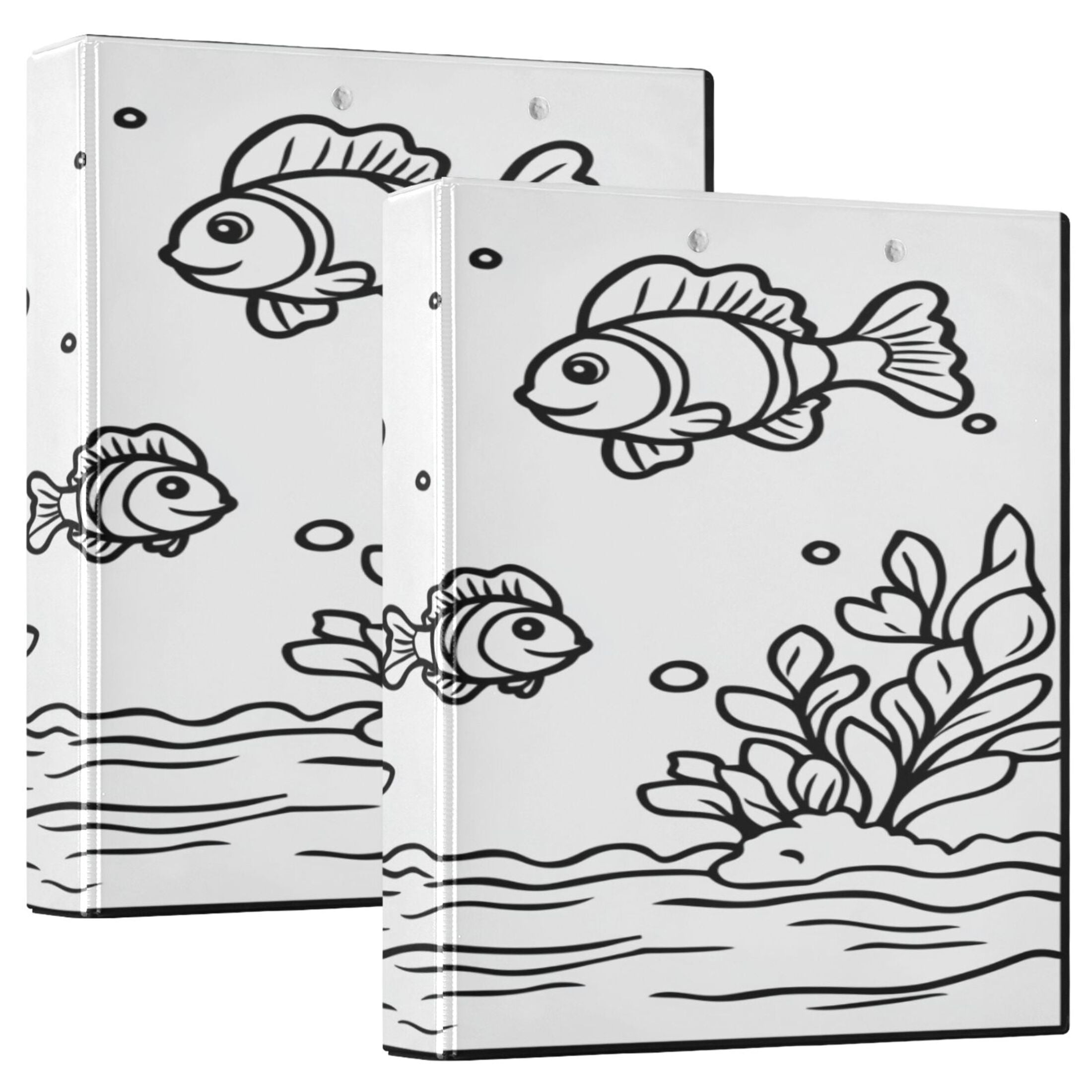 Line Art Fish 12.4x10.6in PVC Round Ring Binder, D-Ring 3-Hole, Metal ...