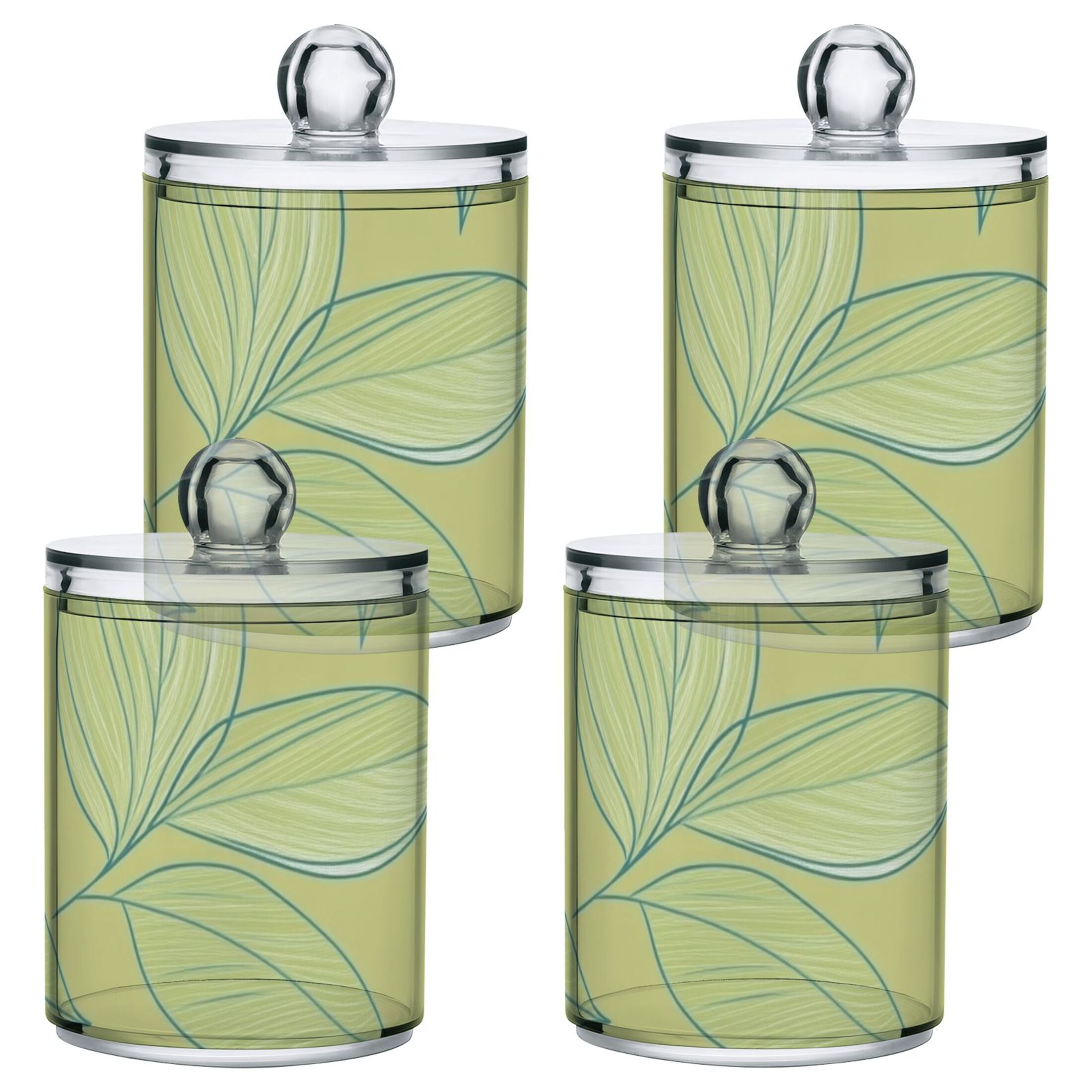 Line Art Green Leaves Translucent Plastic Cans Storage Canisters with ...