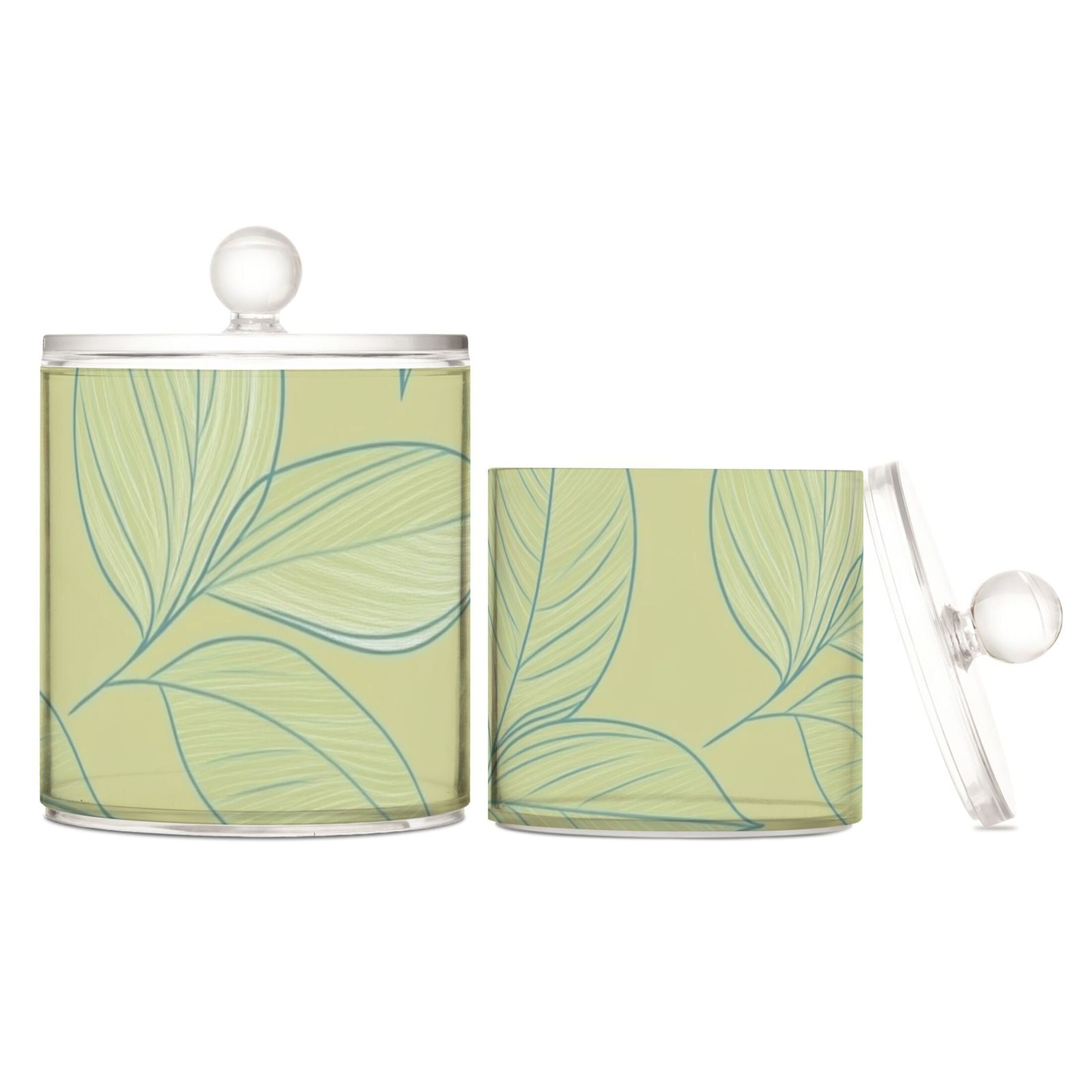 Line Art Green Leaves Translucent Plastic Cans Storage Canisters with ...