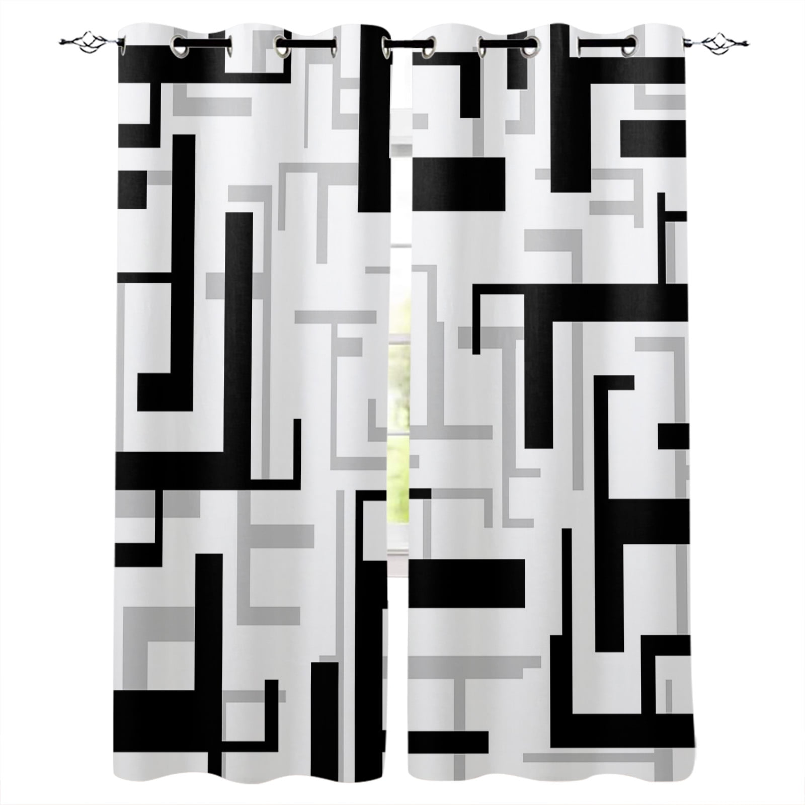 Line Art Minimalist Texture Print Window Curtains Luxury European ...