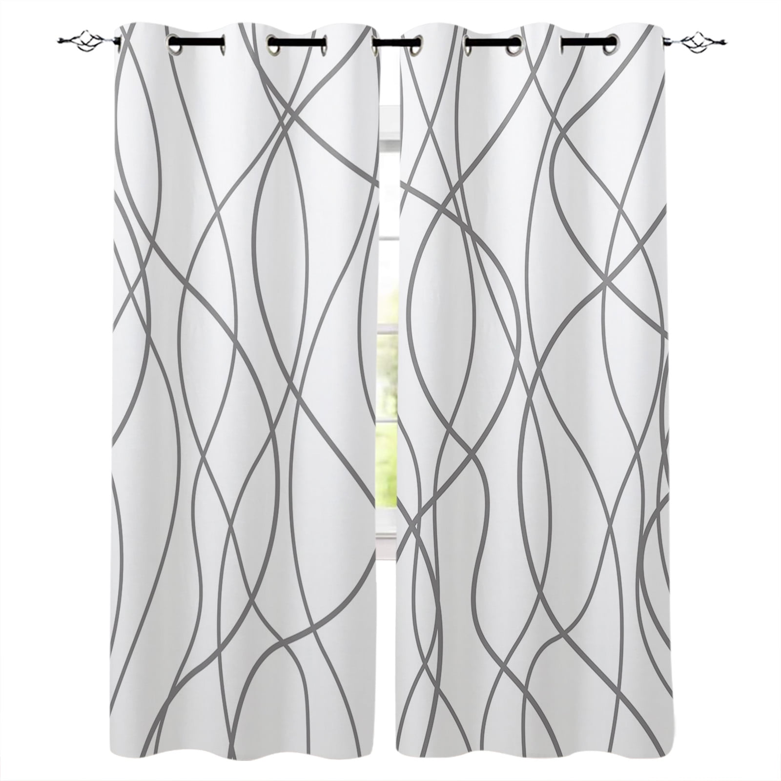 Line Art Minimalist Texture Print Window Curtains Luxury European ...