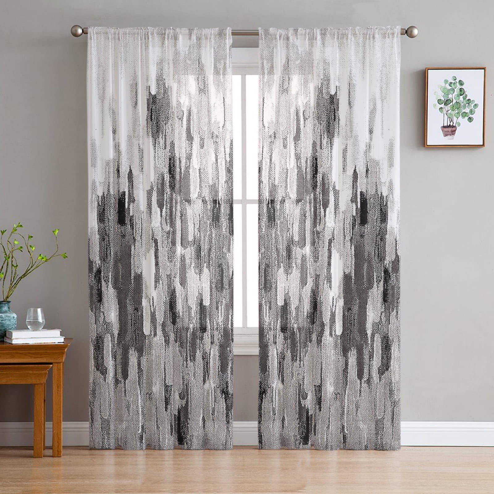 Line Art Minimalist Texture Sheer Curtains For Living Room Bedroom ...