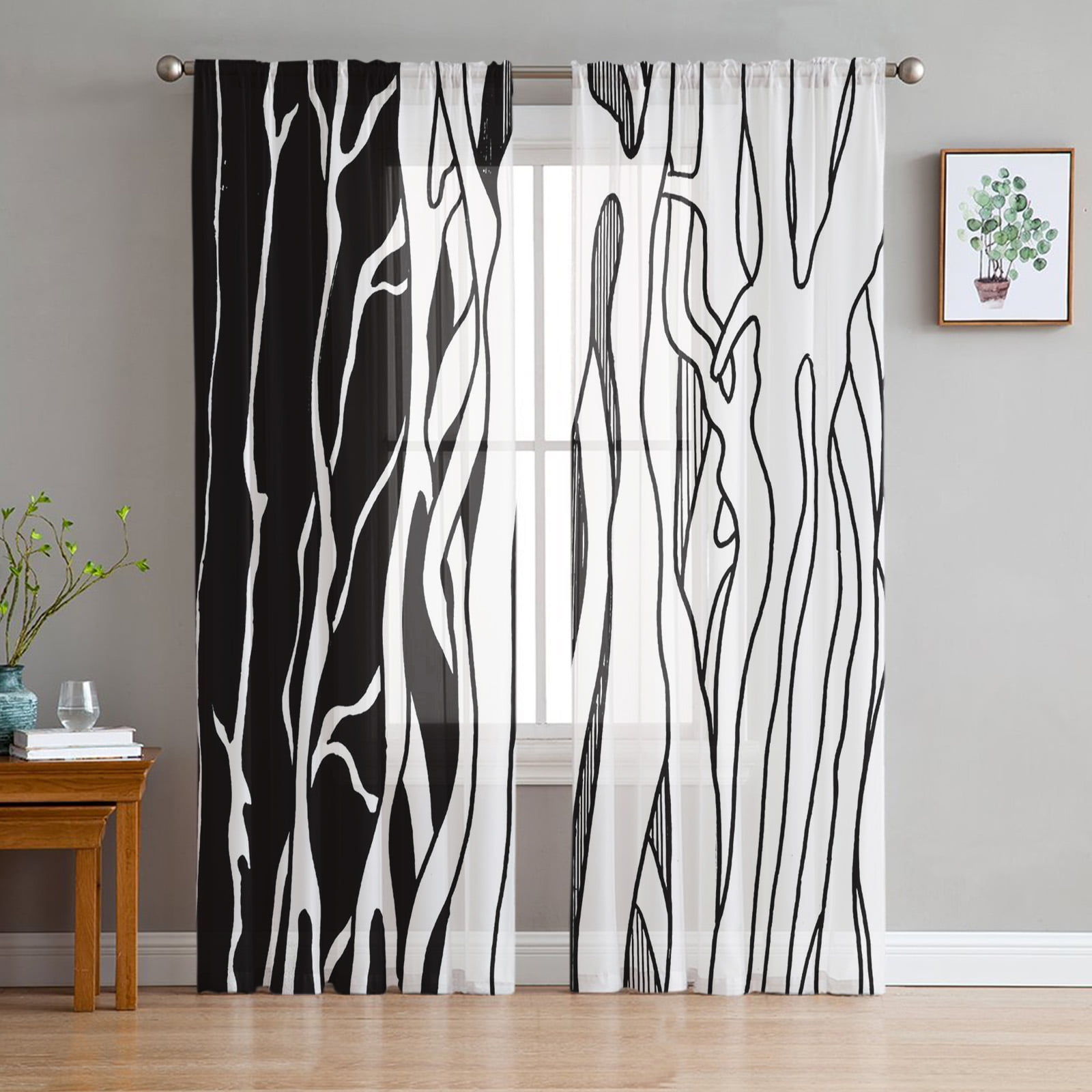 Line Art Minimalist Texture Sheer Curtains For Living Room Bedroom ...