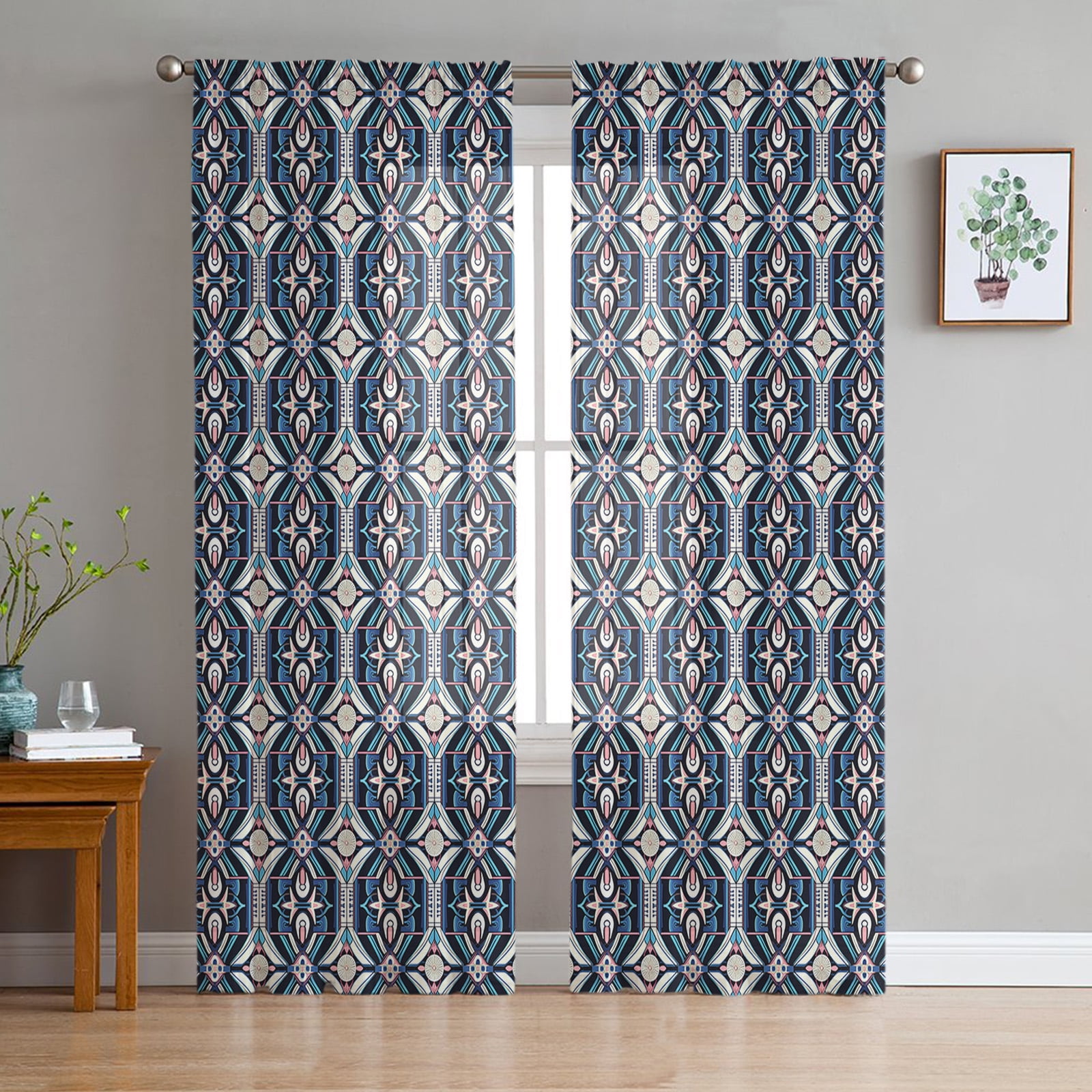 Line Art Minimalist Texture Sheer Curtains For Living Room Bedroom ...