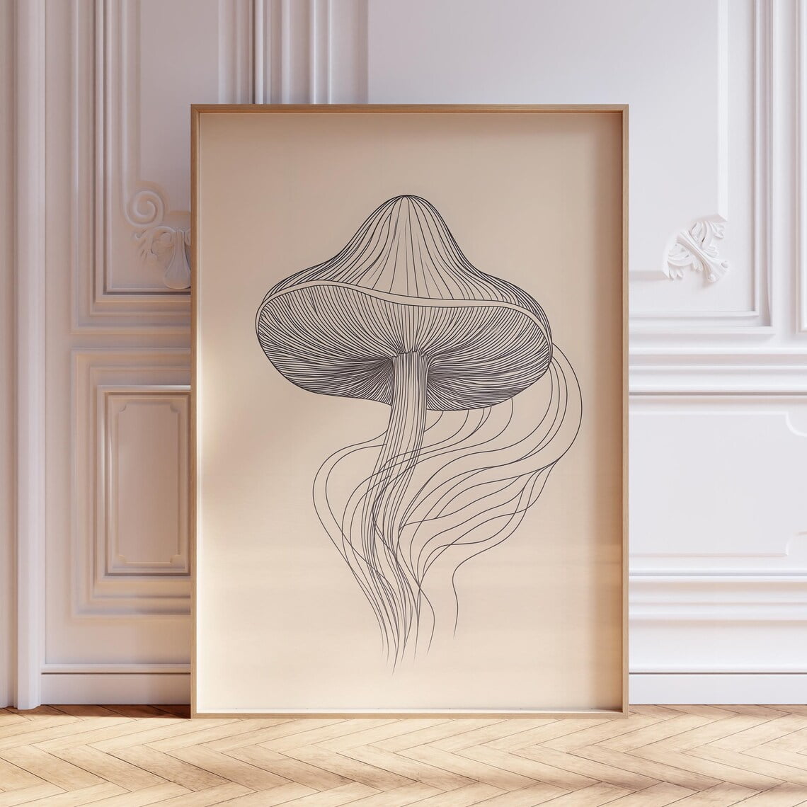 Line Art Mushroom Poster, Modern Wall Art, Mushroom Wallpaper, Modern ...