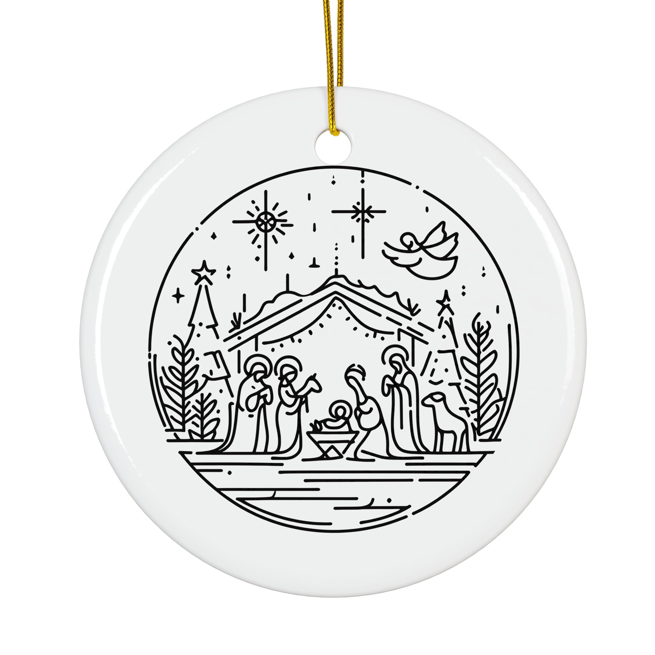 Line Art Nativity Scene In Manger Magical Season Treasure For Gifts And ...