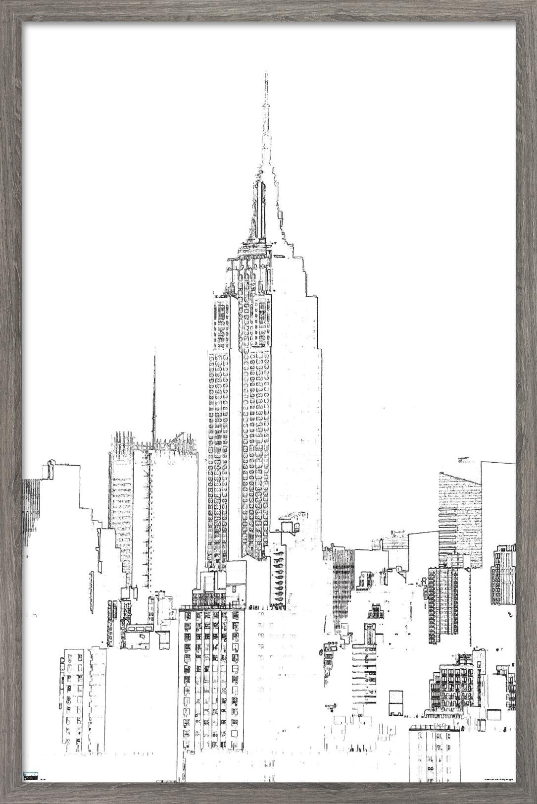 Line Art - New York Skyline Wall Poster, 22.375" x 34", Framed ...