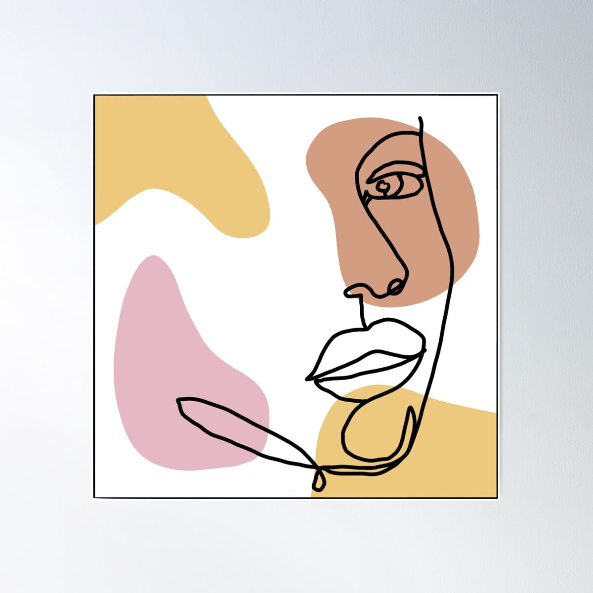 Line Art Of Face Outline On Color Splotches Poster Wall Art, Modern ...