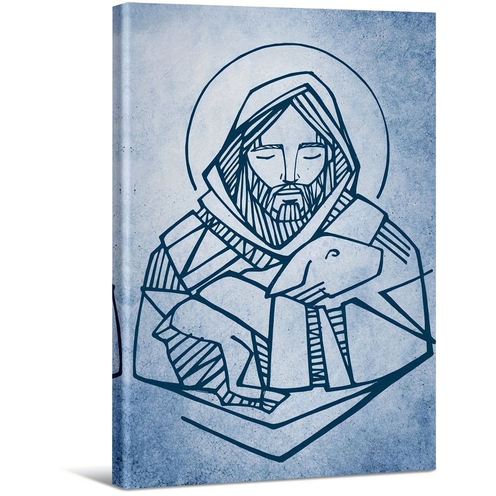 Line Art Of Jesus With Book And Halo Large Wooden Framed Wall Art Home ...