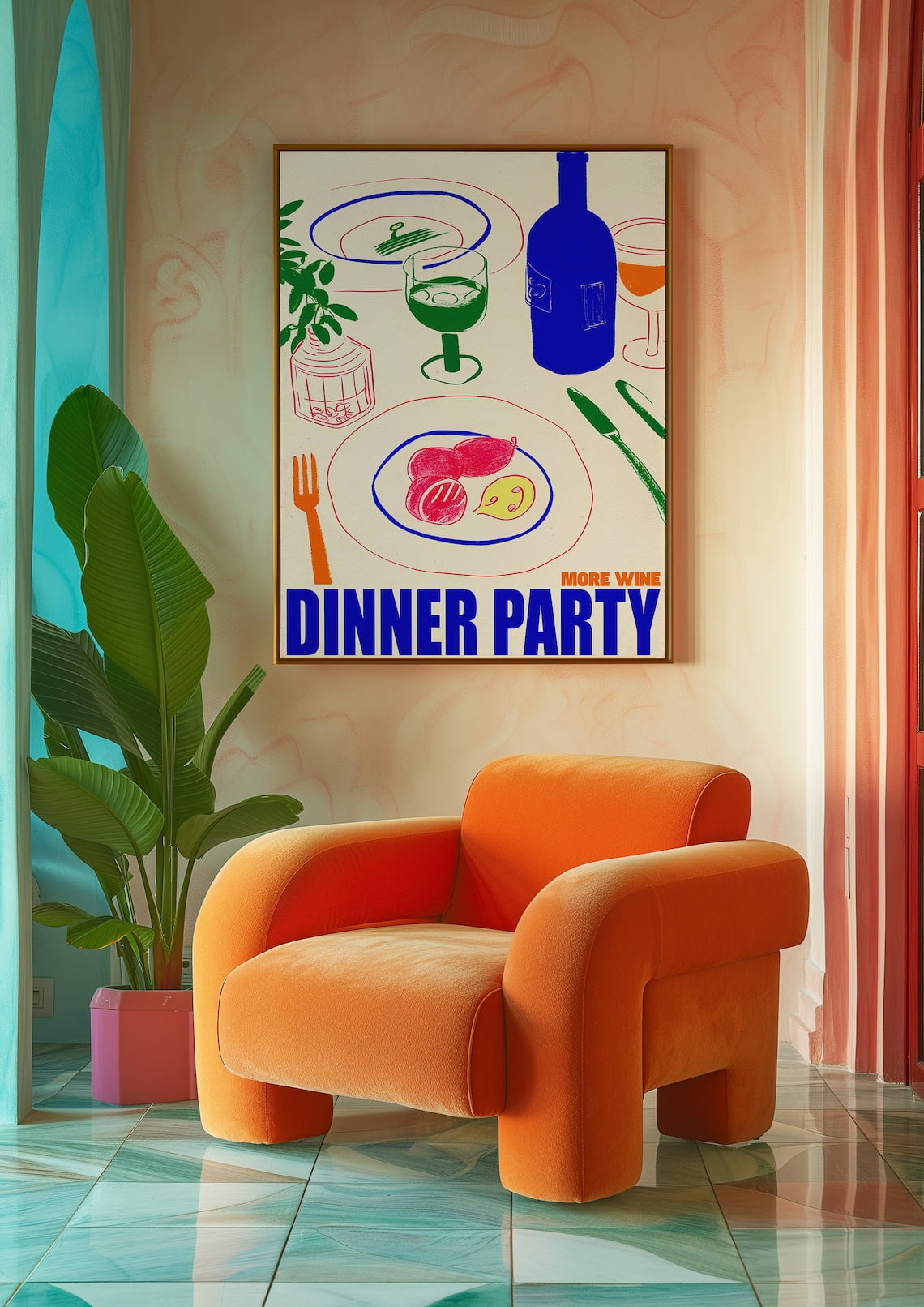 Line Art Poster, Dopamine Decor, Blue Wall Art, Dining Room Poster ...