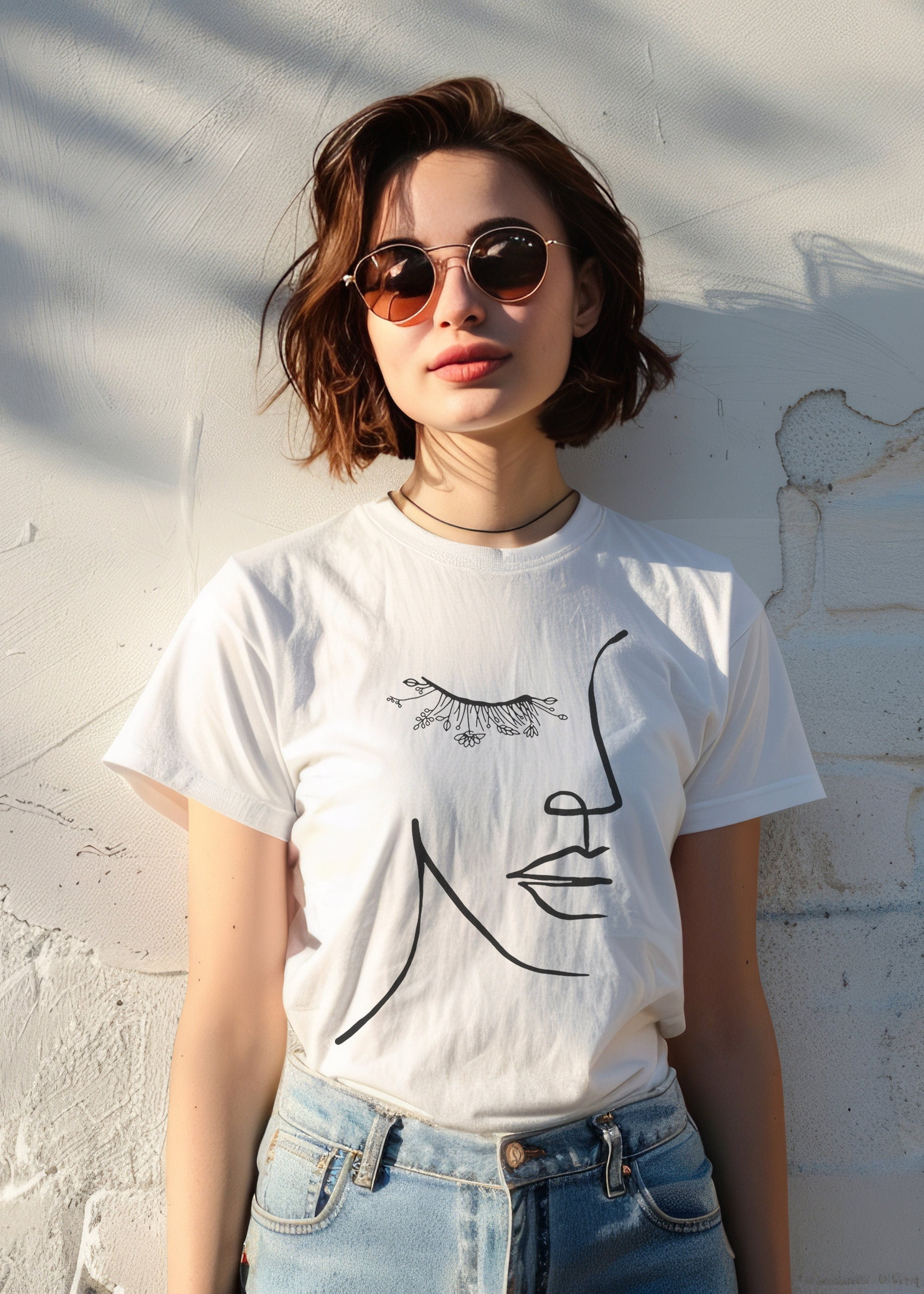 Line Art Shirt Face Abstract Drawing T shirt Minimalist Summer ...