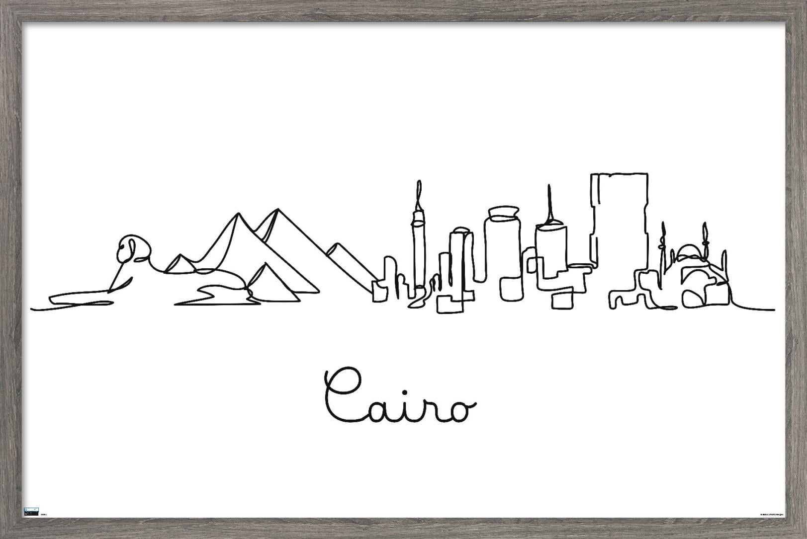 Line Art Skyline - Cairo Wall Poster, 22.375" x 34", Framed - Walmart.com