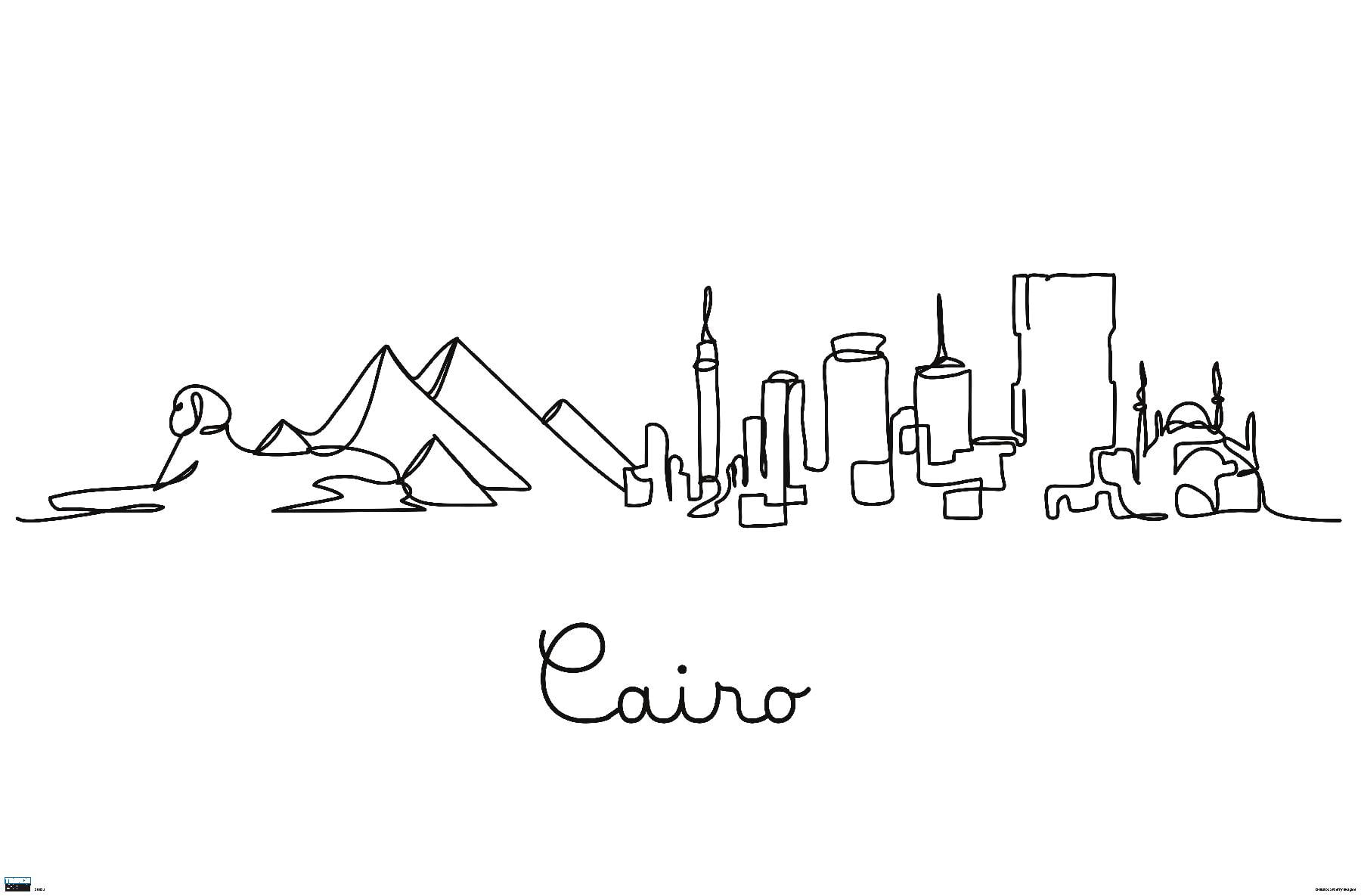 Line Art Skyline - Cairo Wall Poster, 22.375" x 34" - Walmart.com