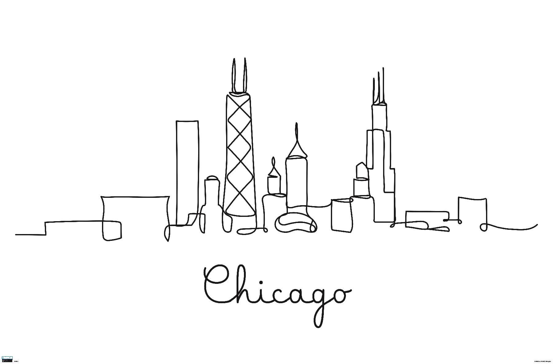 Line Art Skyline - Chicago Wall Poster, 22.375" x 34" - Walmart.com