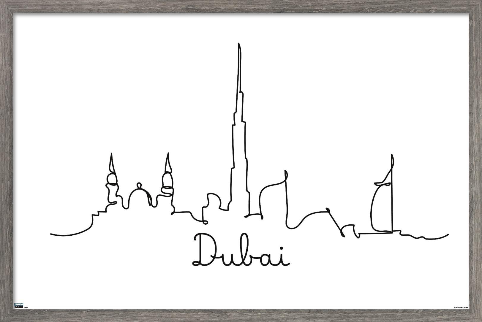 Line Art Skyline - Dubai Wall Poster, 14.725" x 22.375", Framed ...