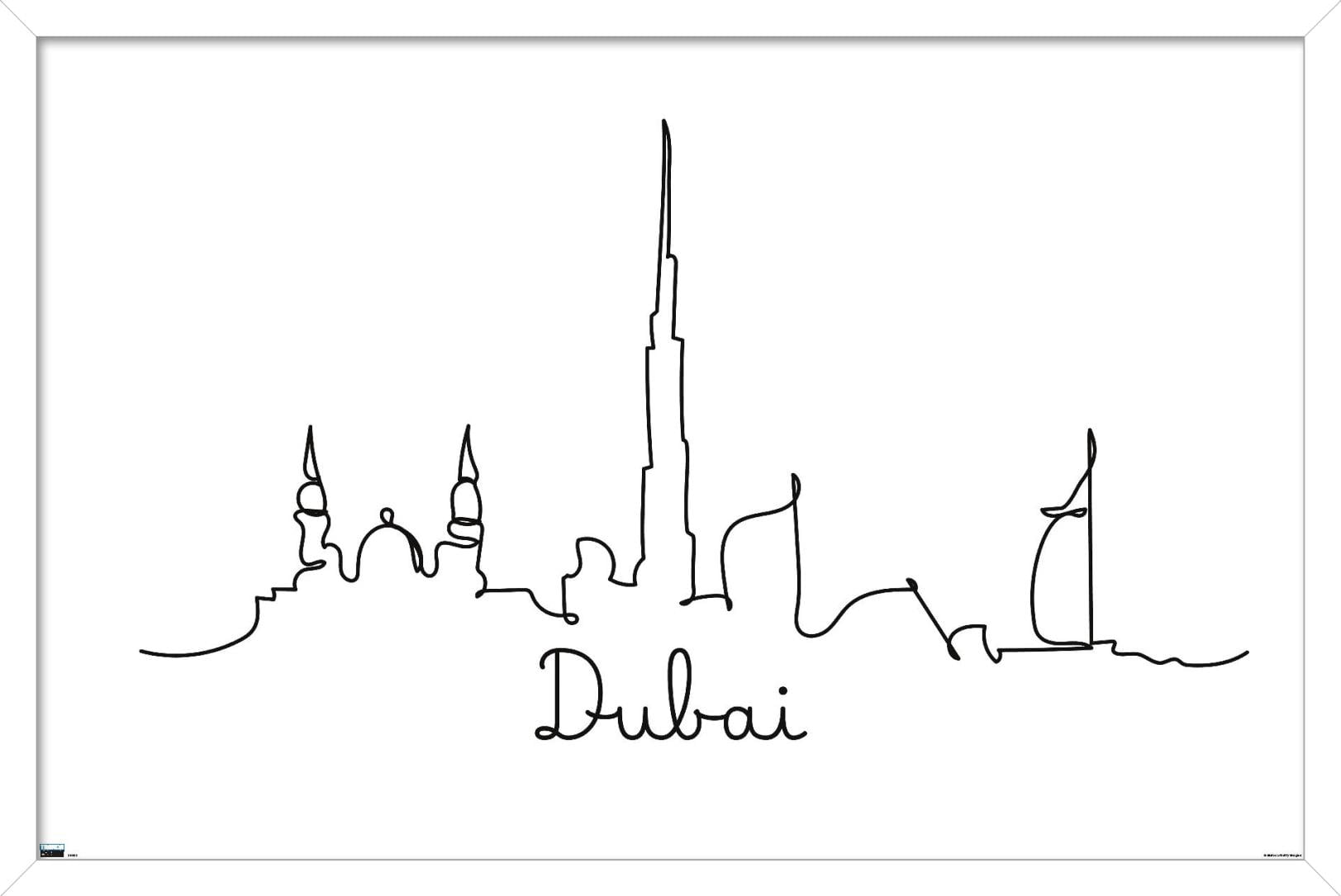 Line Art Skyline - Dubai Wall Poster, 22.375" x 34", Framed - Walmart.com