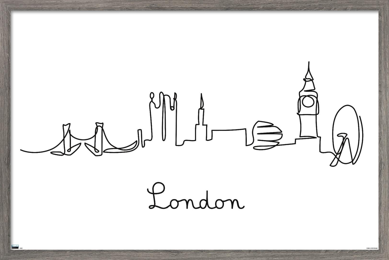 Line Art Skyline - London Wall Poster, 14.725" x 22.375", Framed ...
