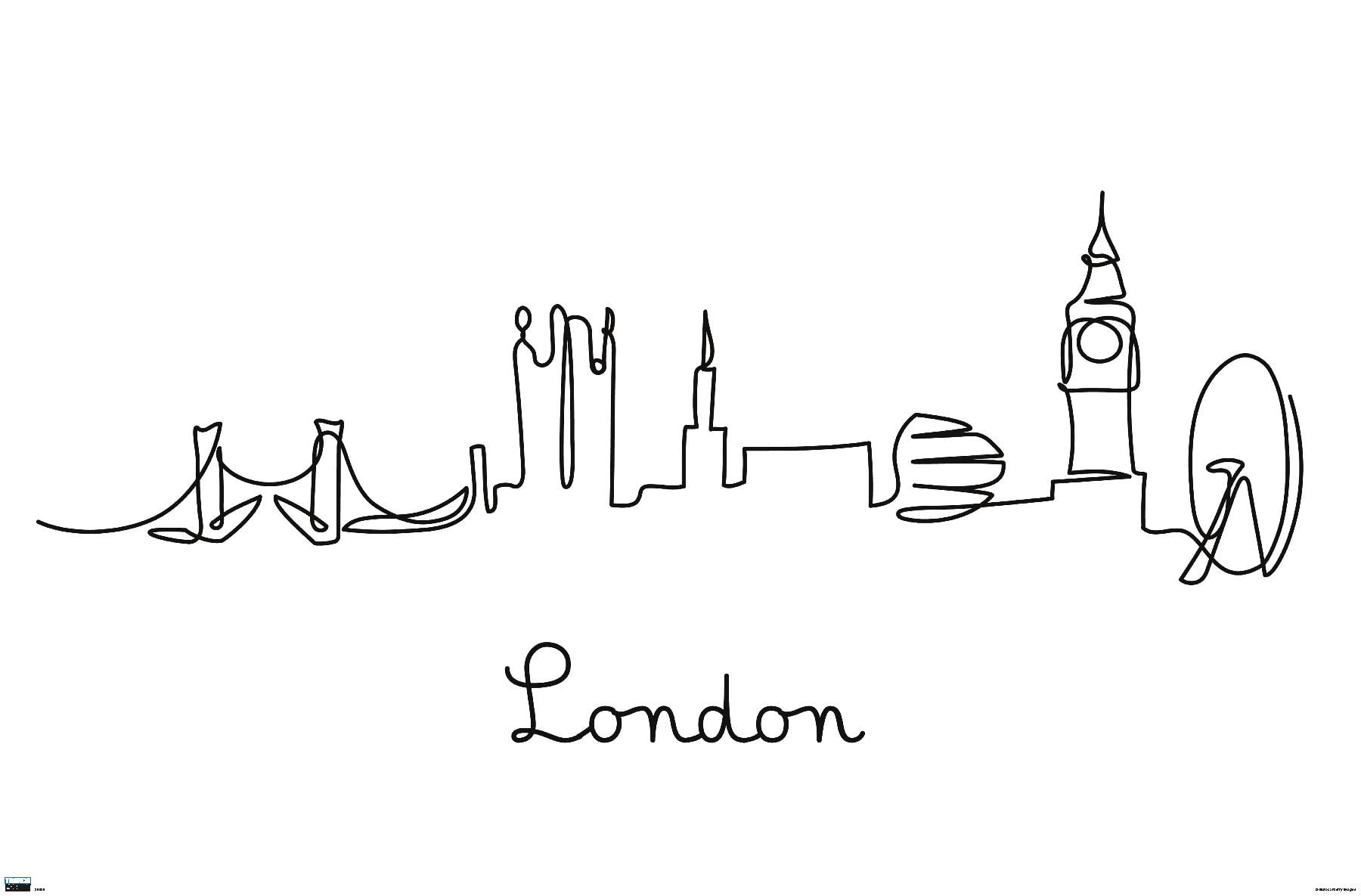 Line Art Skyline - London Wall Poster, 22.375" x 34" - Walmart.com