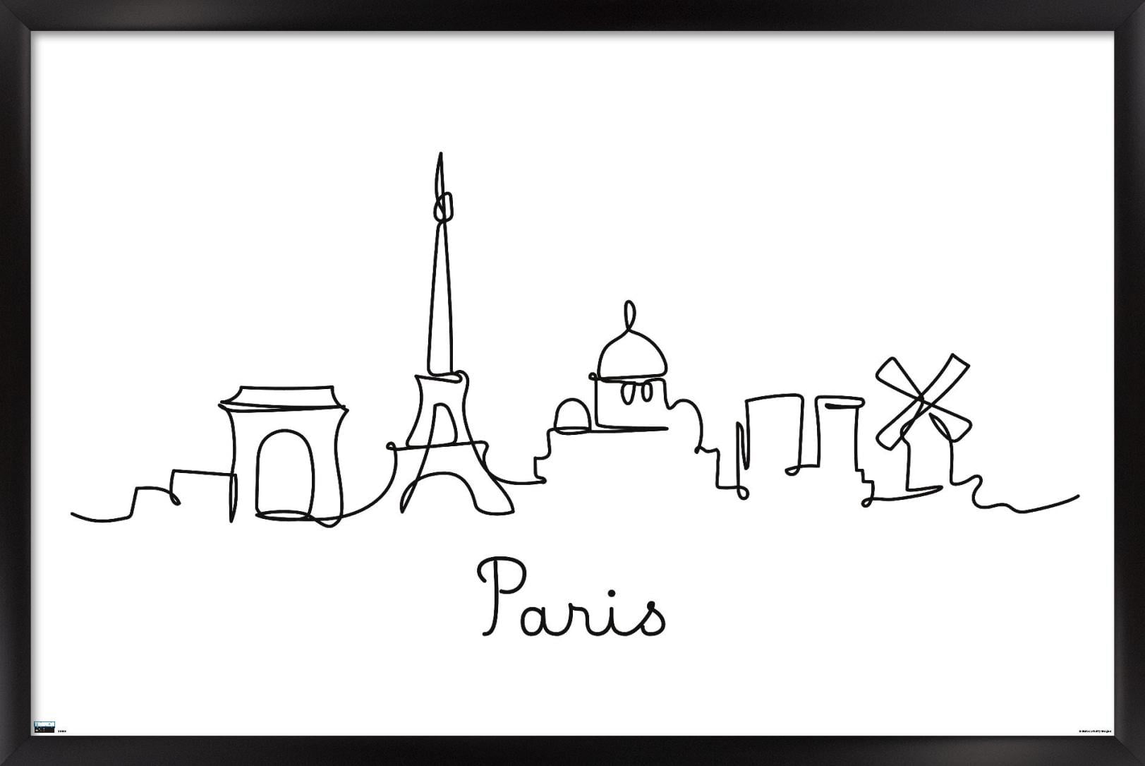 Line Art Skyline - Paris Wall Poster, 22.375" x 34", Framed - Walmart.com