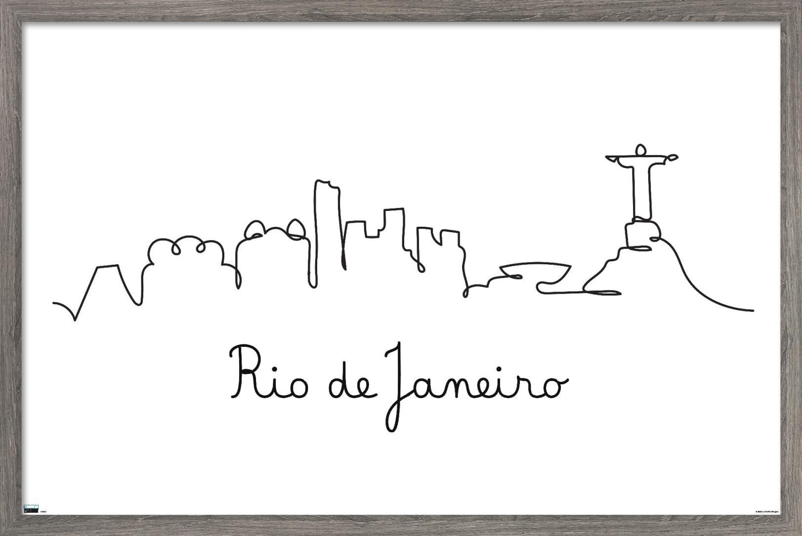 Line Art Skyline - Rio De Janeiro Wall Poster, 22.375" x 34", Framed ...