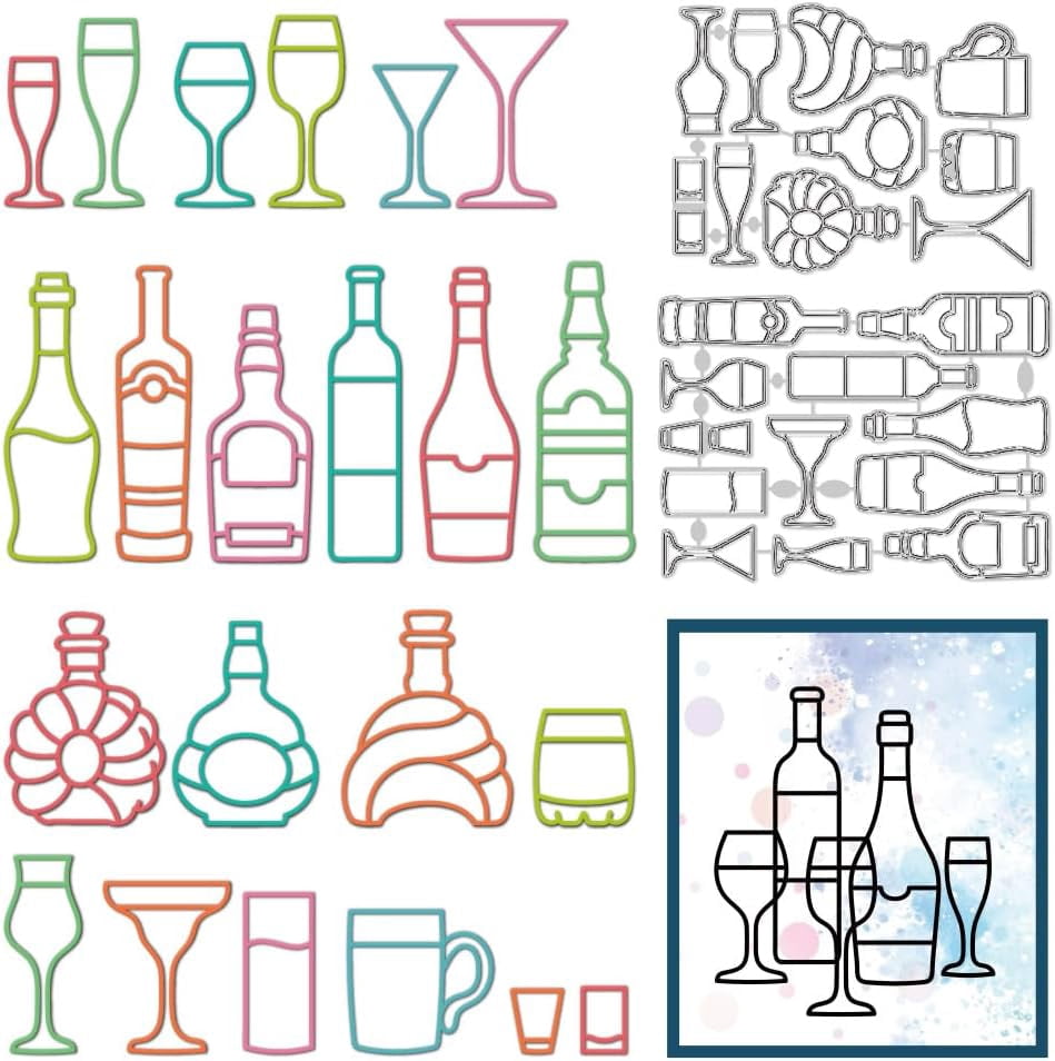 Line Art Wine Bottle Cutting Dies for Card Making Frame Dies Carbon ...