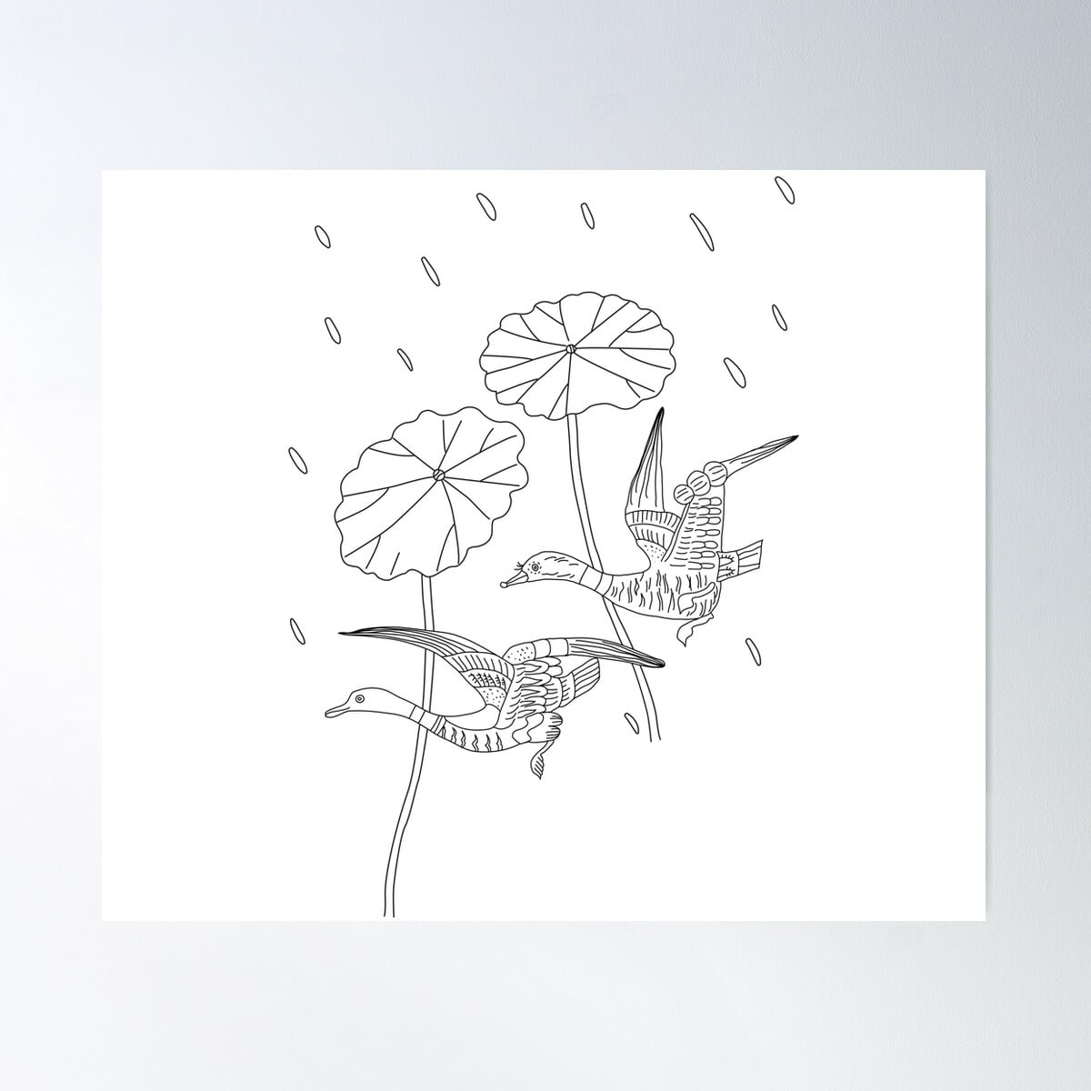 Line Bird Drawing, Minimal Birds Sketch, Folk Art Style Illustration ...