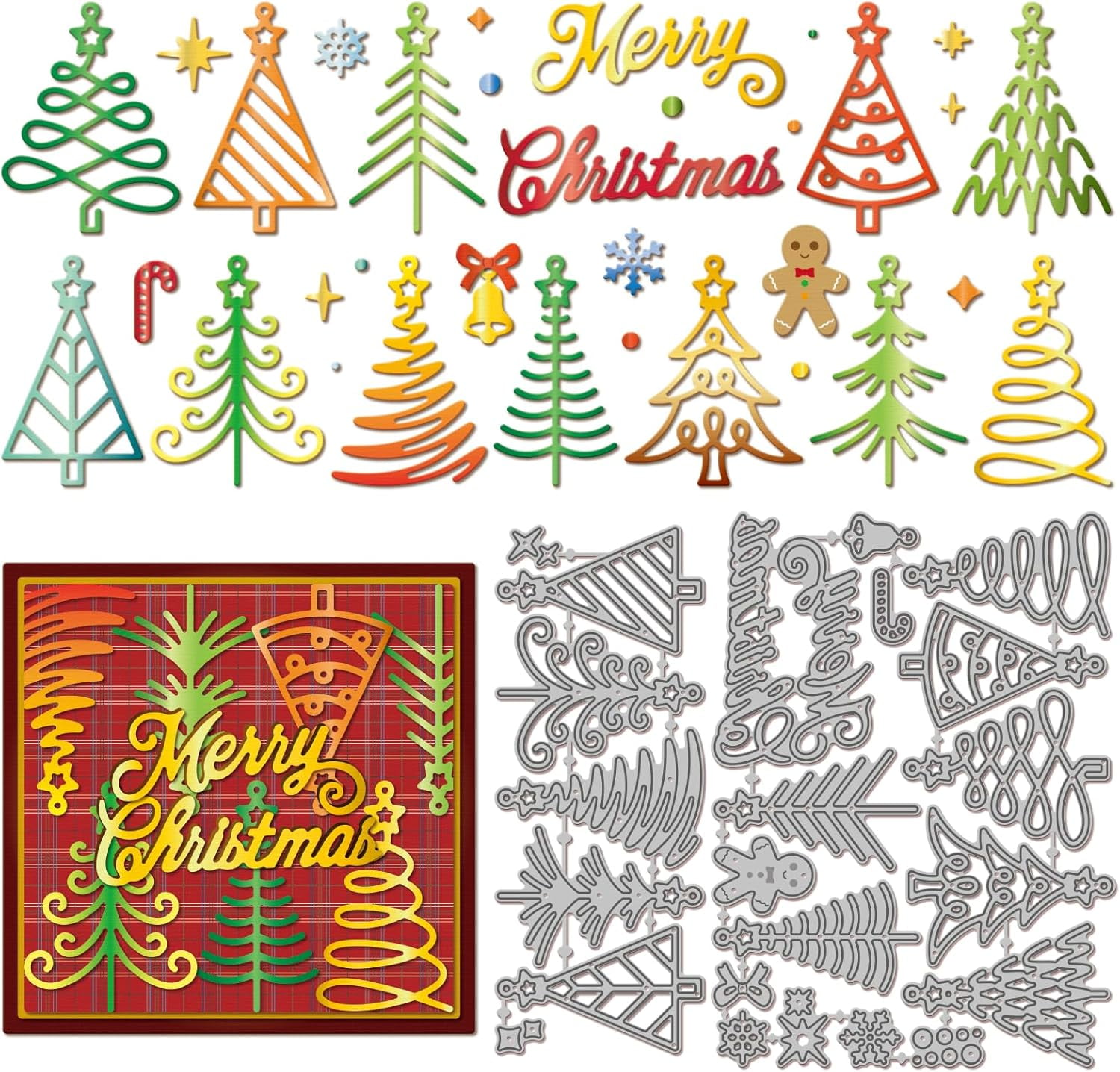 Line Christmas Tree Cutting Dies Metal Gingerbread Man Die Cuts Merry ...
