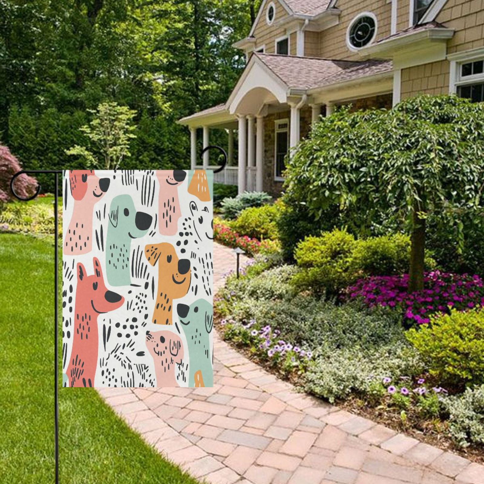 Line Dogs Garden Flag Double Sided 12 x 18 Inch Outside Yard Decoration ...