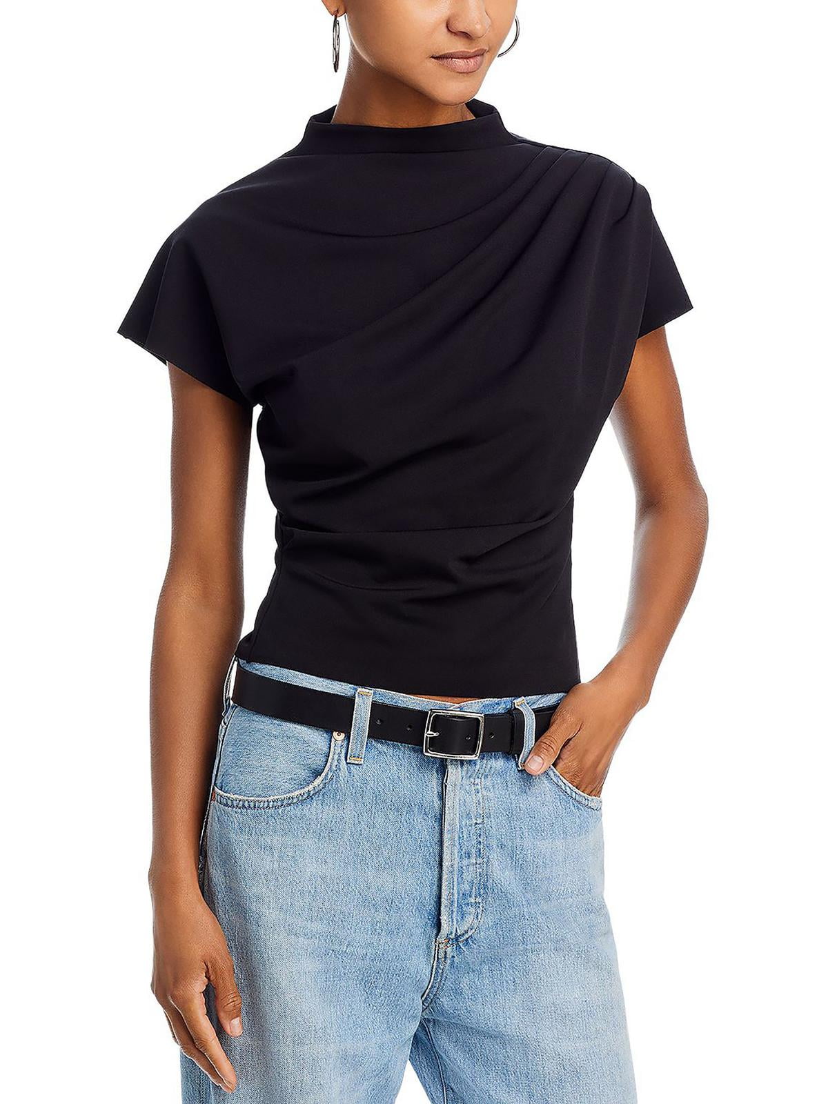 Line & Dot Womens Lennon Gathered Mock Neck Pullover Top - Walmart.com