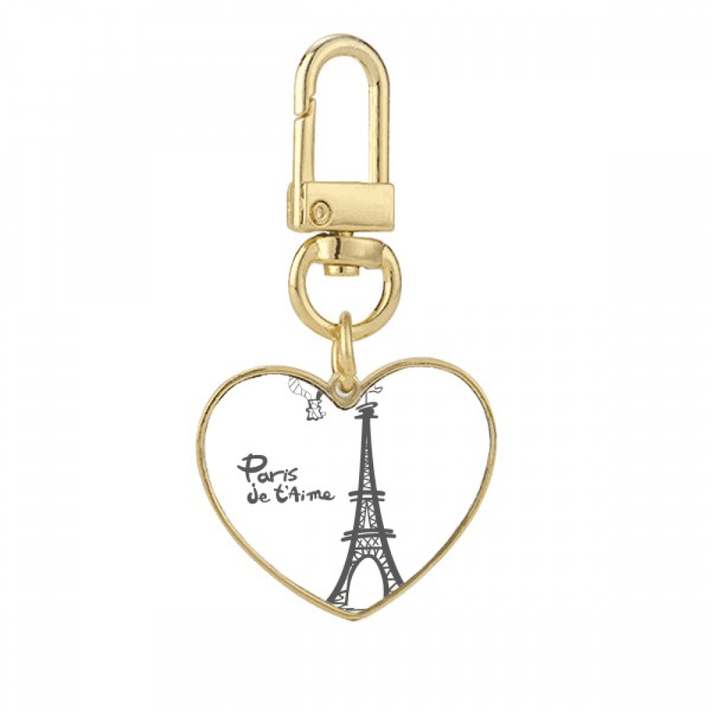 Line Drawing Eiffel Tower Outline Paris Gold Heart Keychain Metal ...