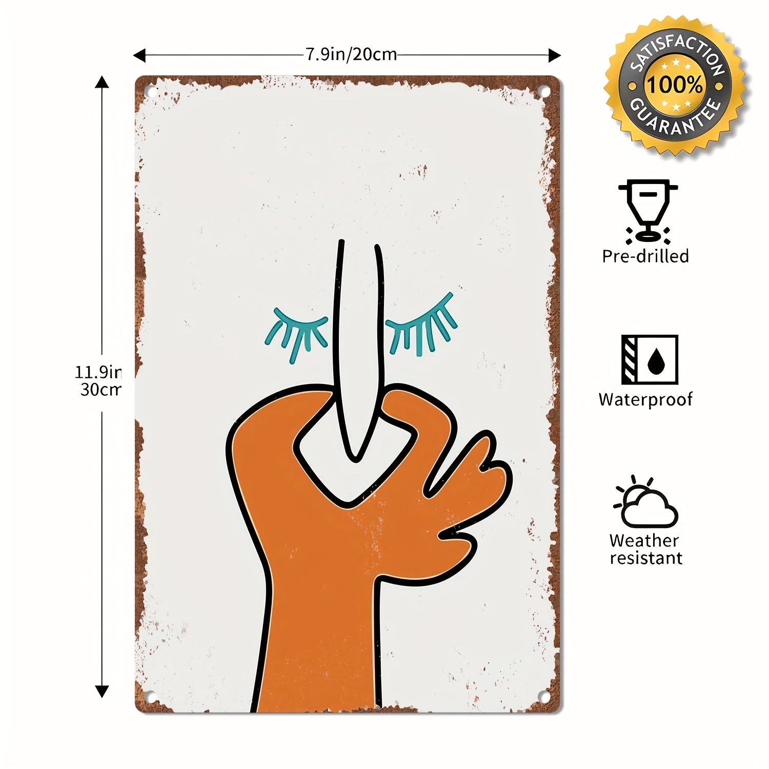 Line Drawing Of A Hand With Eyelashes On Fingers.Retro Metal Tin Sign ...