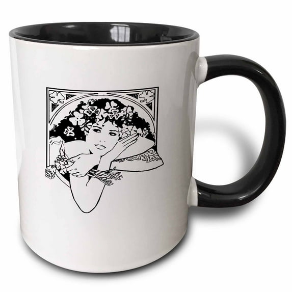 3drose, Line Drawing of Irish Woman Holding Shamrocks, 11oz Two-tone ...