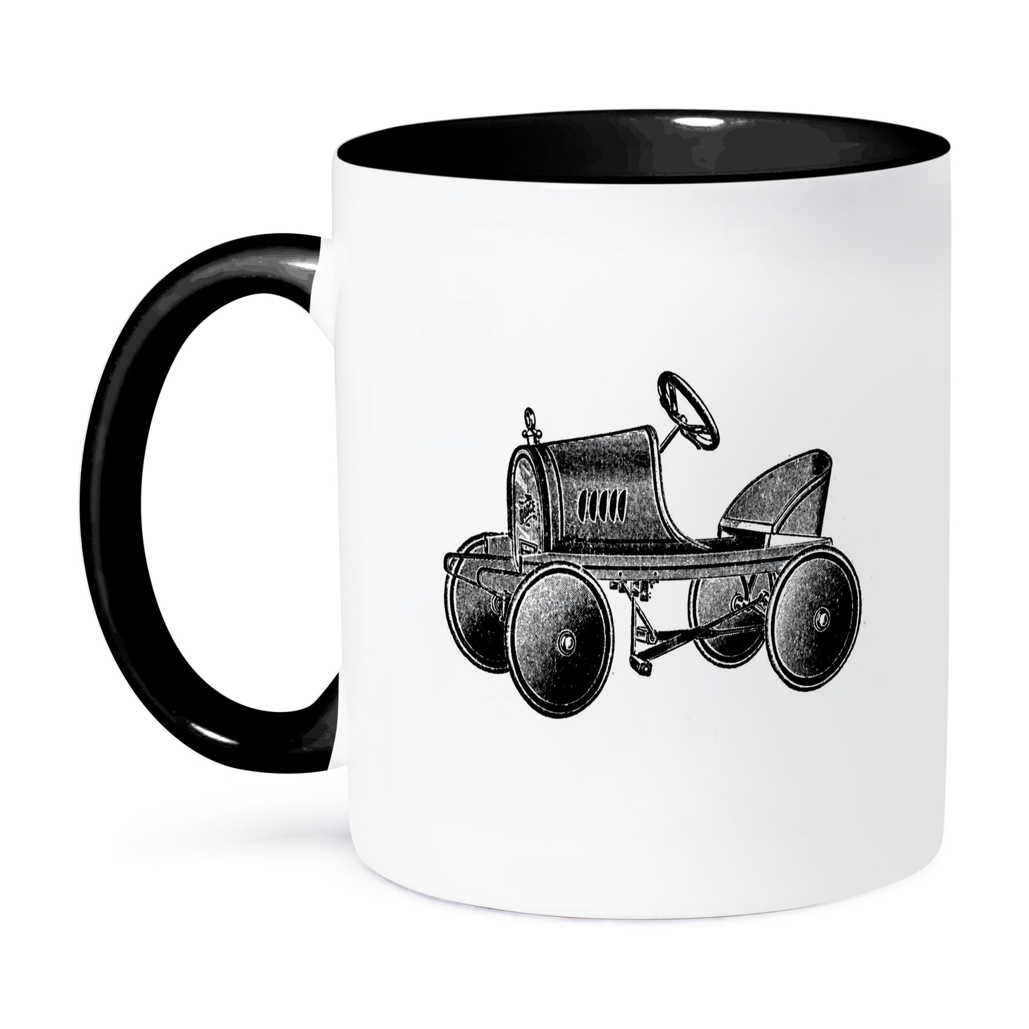 3dRose, Line Drawing Of Vintage Toy Car, 11oz Two-Tone Black Mug ...