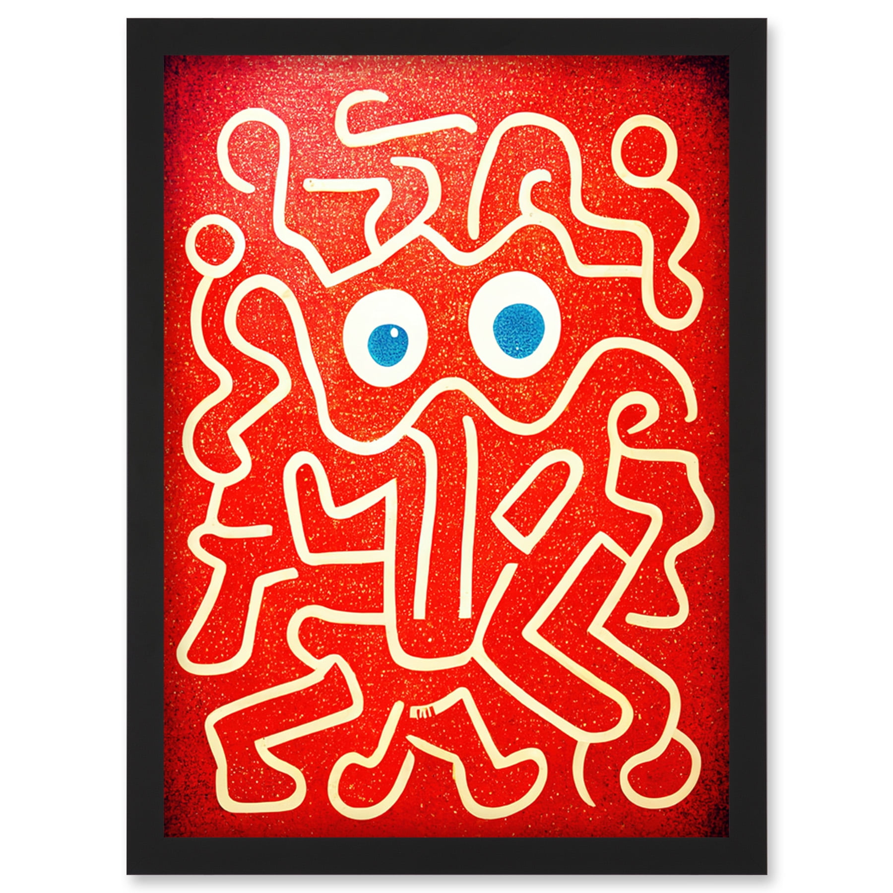 Line Drawing On Red With Googly Eyes Artwork Framed Wall Art Print A4 ...