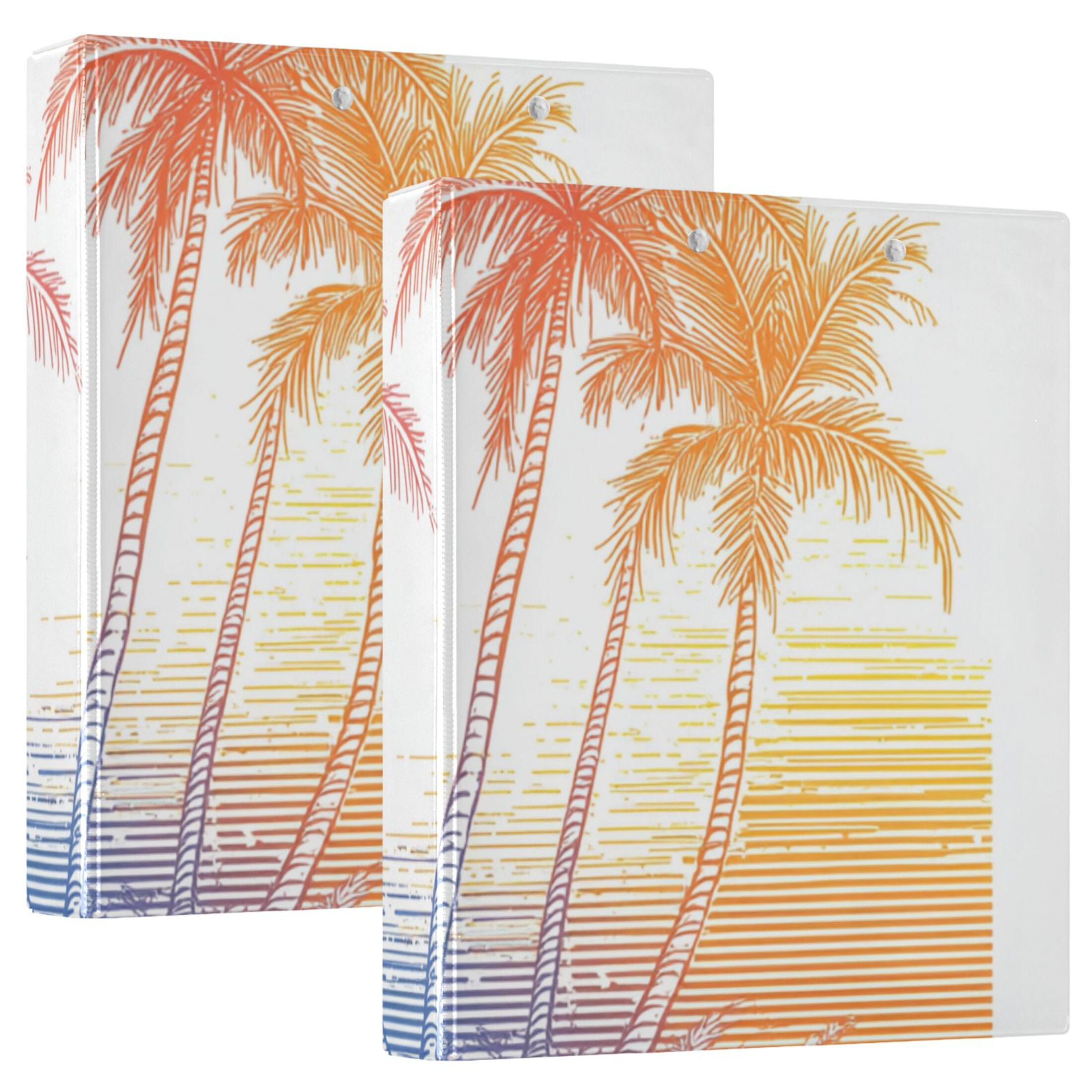 Line Drawing Palm Trees Rainbow Colored Round Ring Binder 3 Rings 1.5 ...