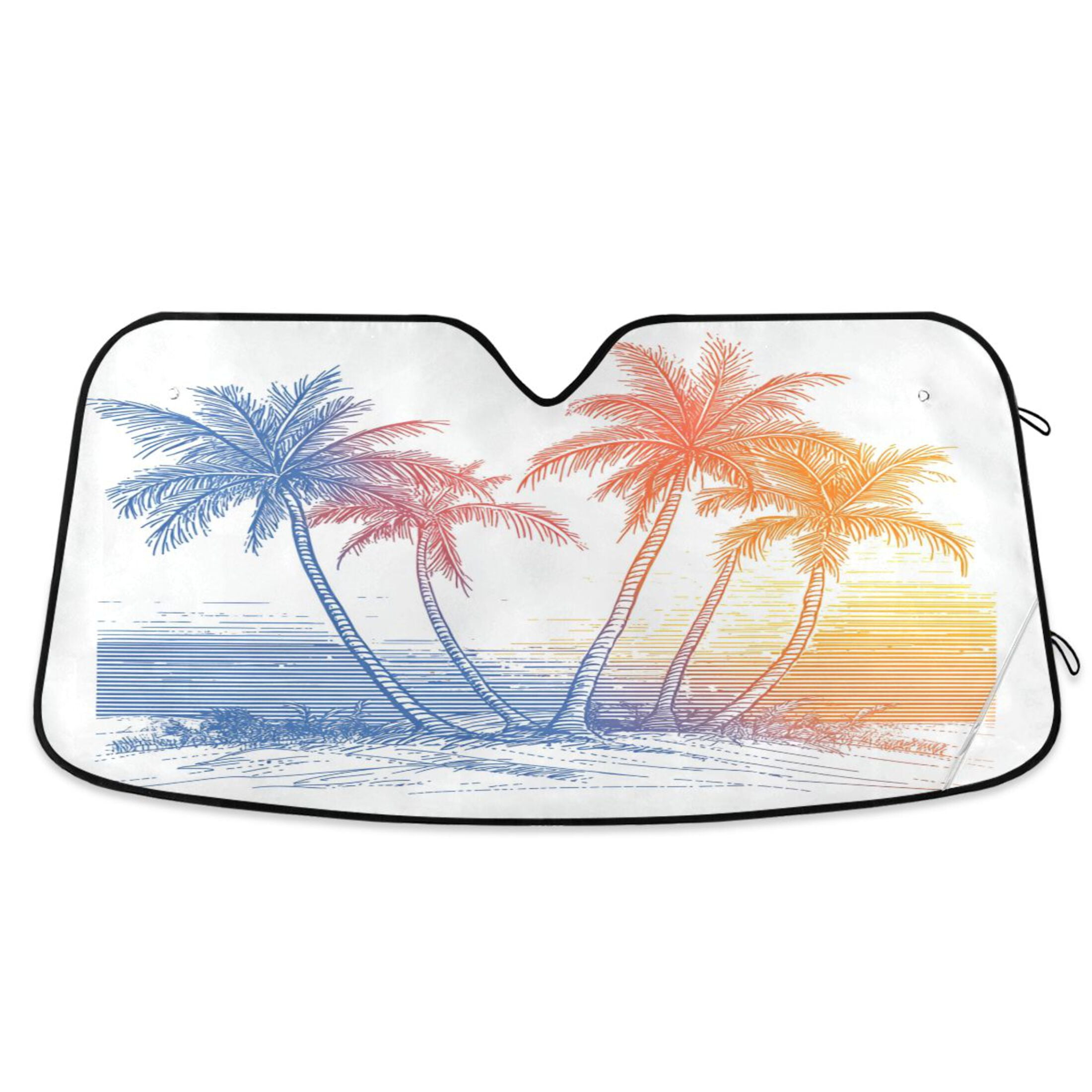 Line Drawing Palm Trees Rainbow Colored Windshield Sun Shade Automobile ...