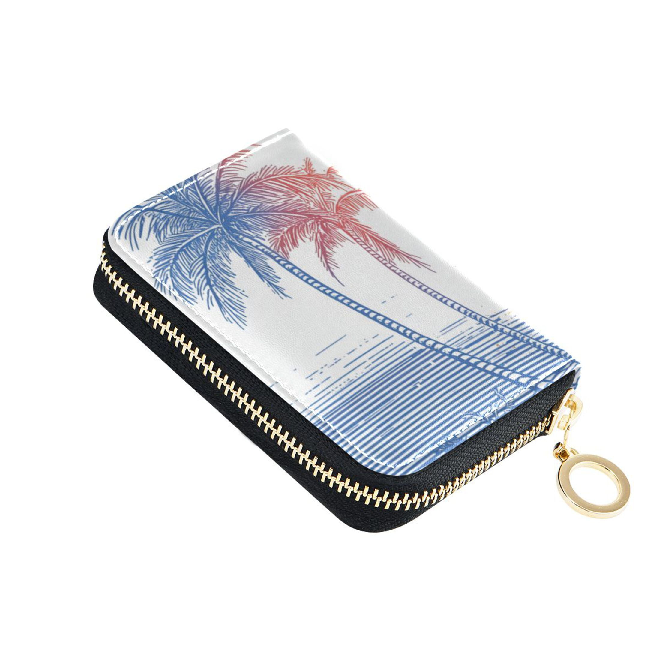 Line Drawing Palm Trees Rainbow Colored Women's Credit Card Holder PU ...