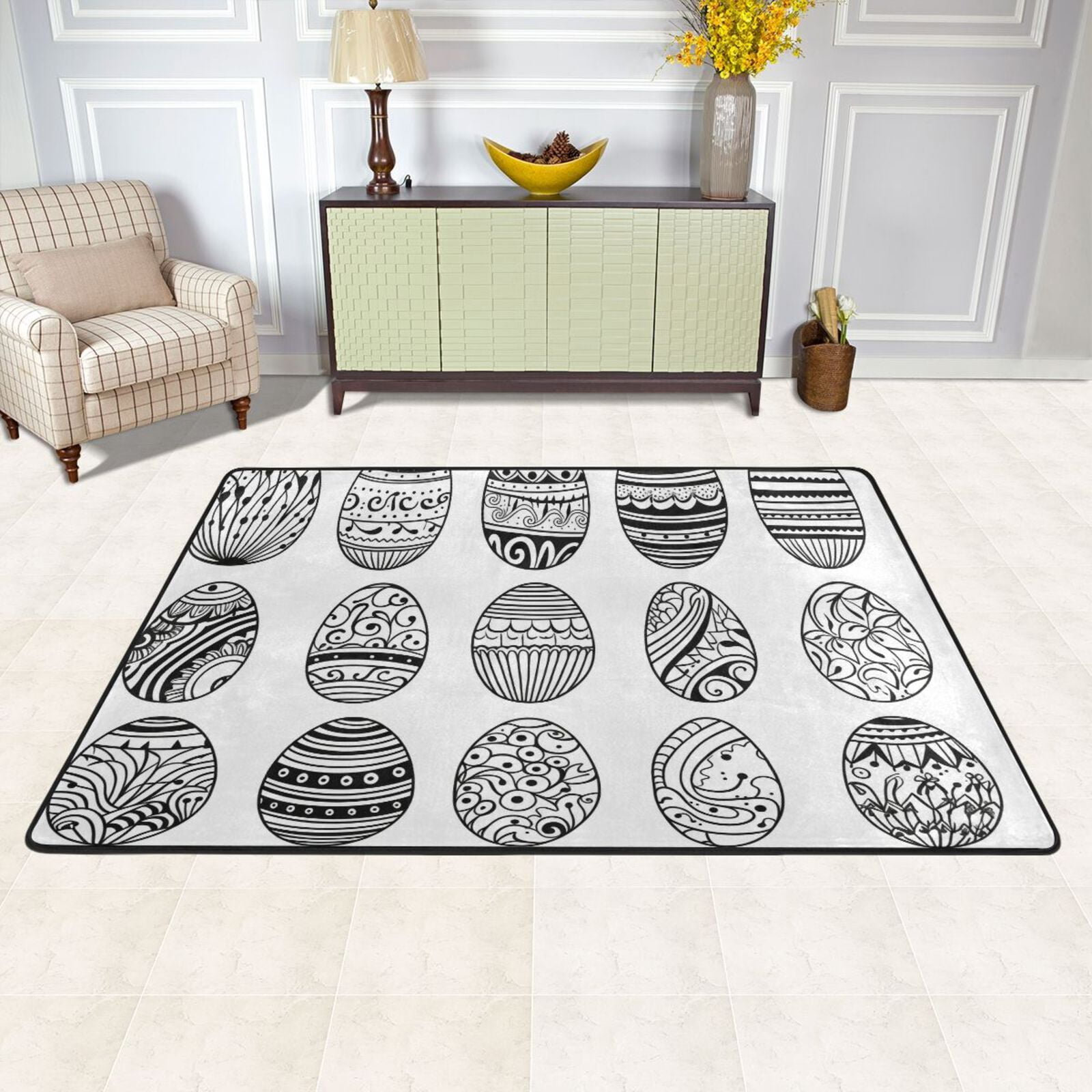 Line Easter Eggs Area Rug Washable 72 x 48 Floor Carpet Mat Non Slip ...