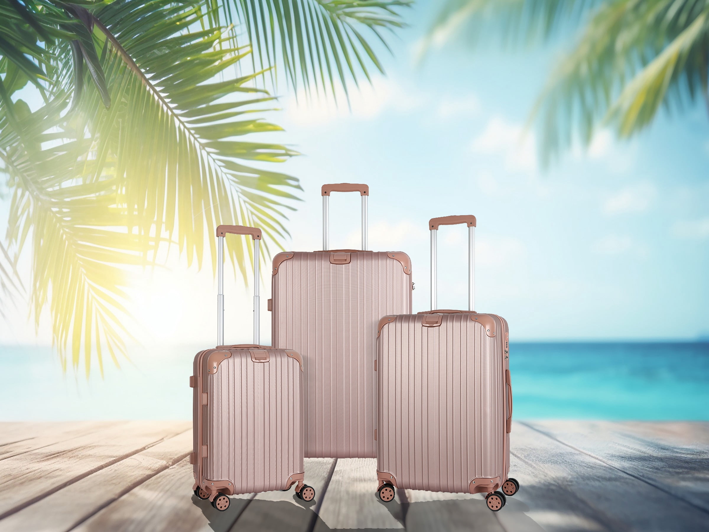 Line Embossed Hard Leather Luggage Set, Three-Piece Suitcase Set ...