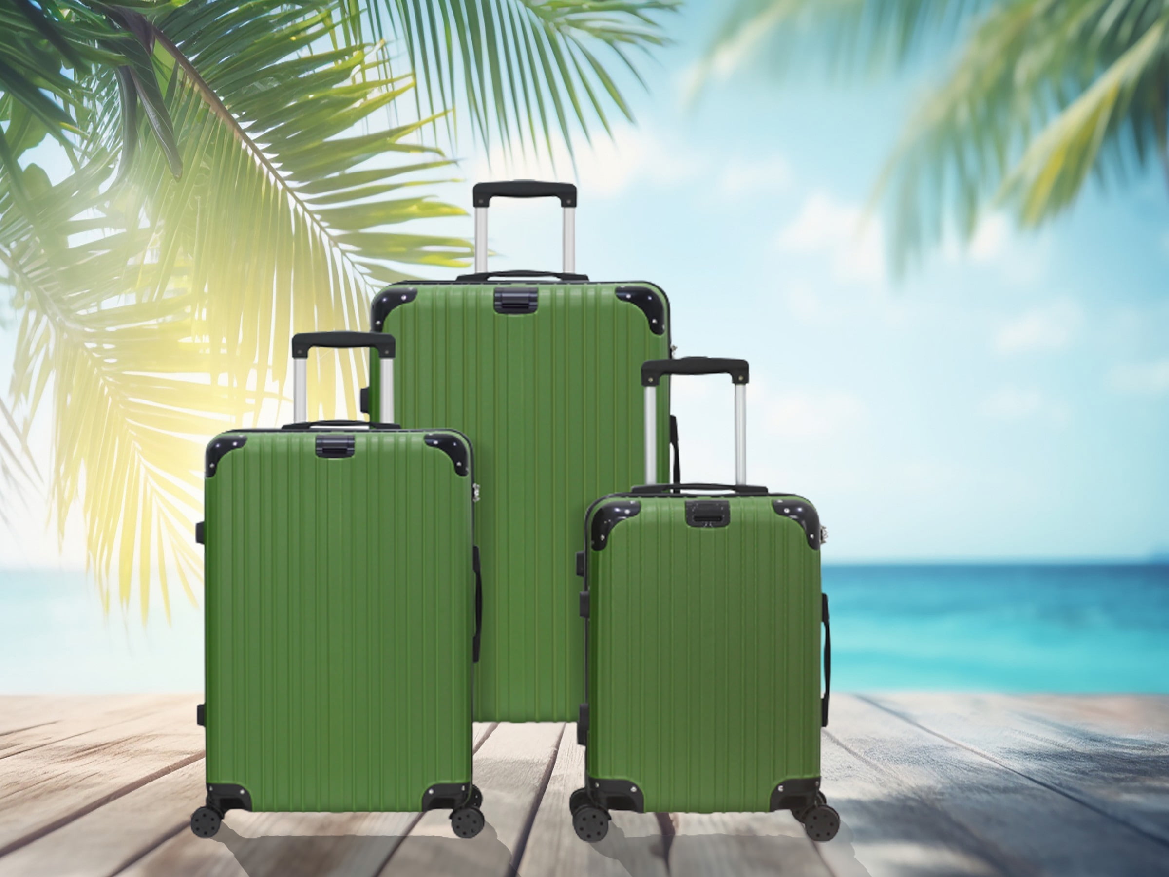 Line Embossed Hard Leather Suitcase Set, Three-Piece Suitcase Set ...