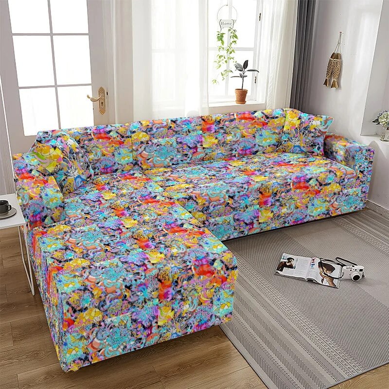Line Flower Stripe Sofa Covers for Living Room Sectional Corner L Sofa ...